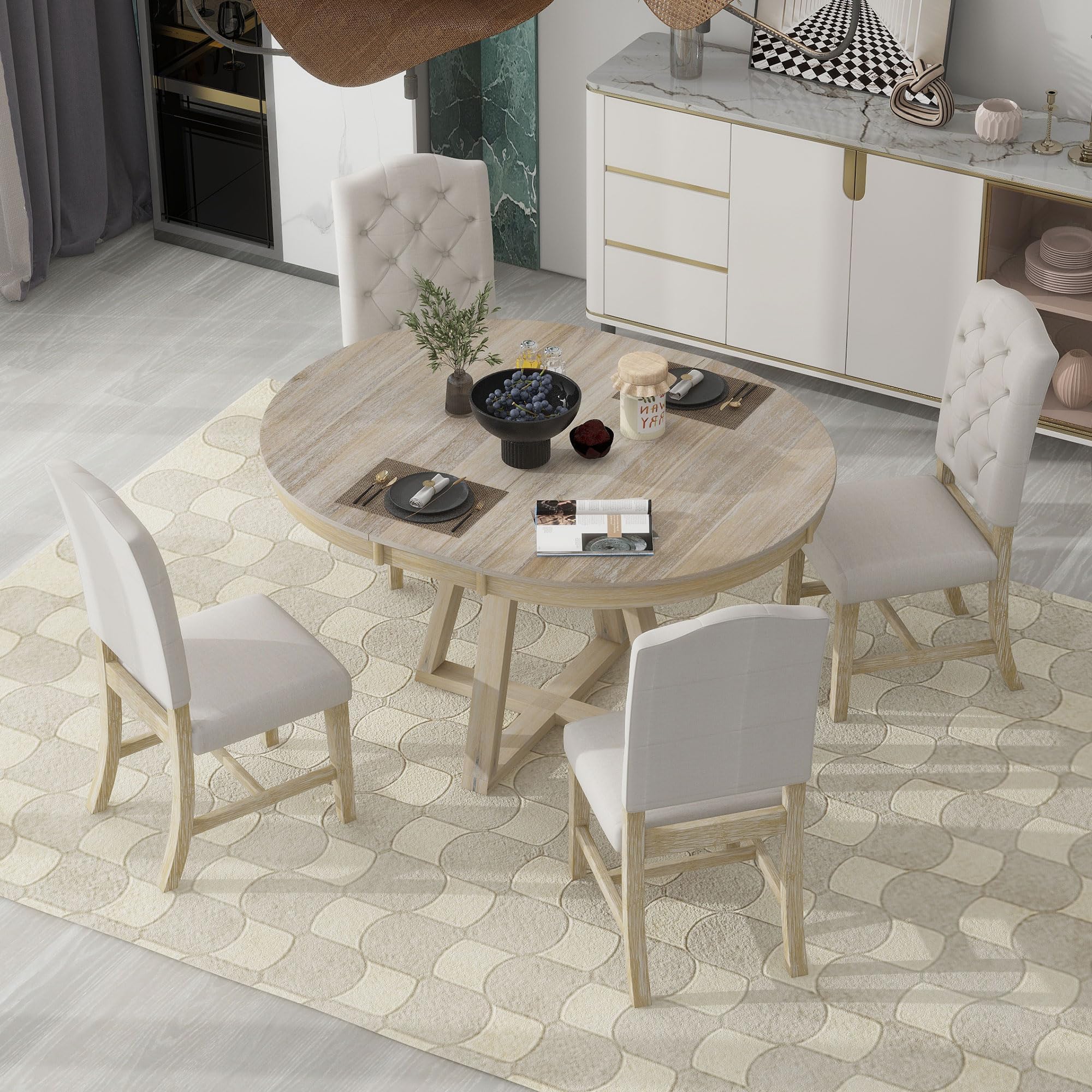 Amazon.com - Merax 5 Piece Round Dining Table Set with Upholstered ...