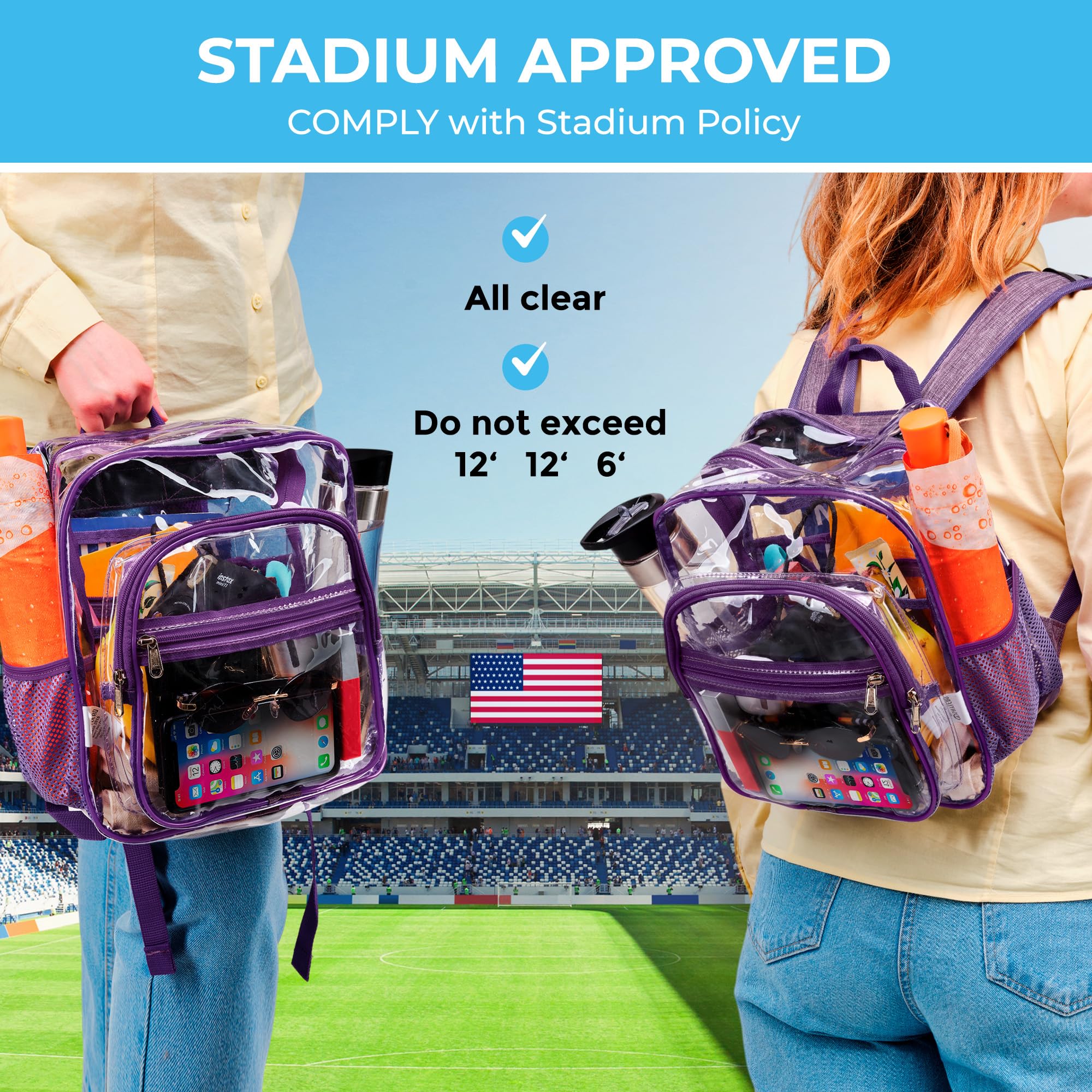 Snapklik.com : SHYLERO Clear Backpack Stadium Approved - Clear PVC Bag ...