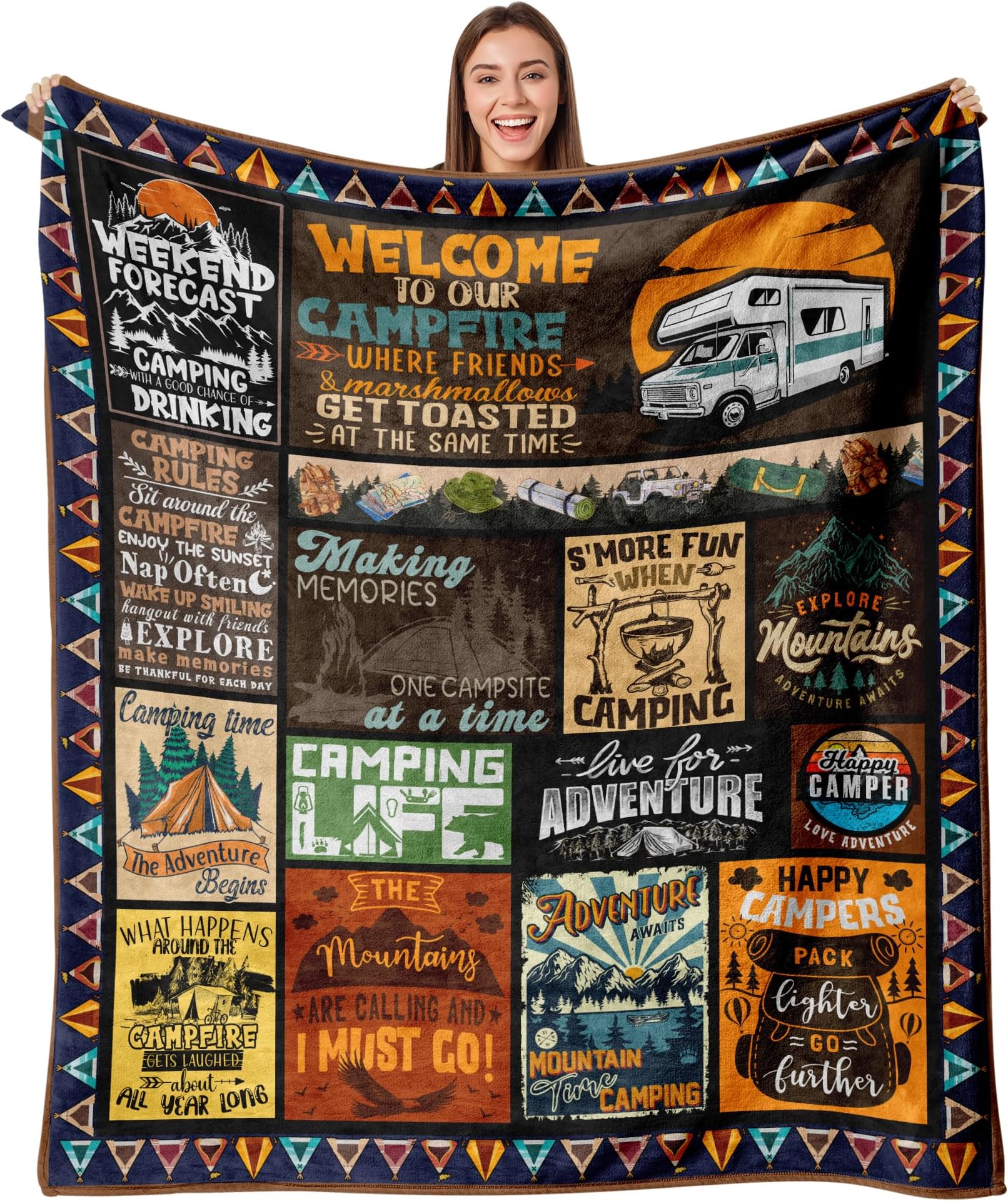 Amazon.com: Camping Blanket, Happy Camper Blanket, Camping Gifts for ...