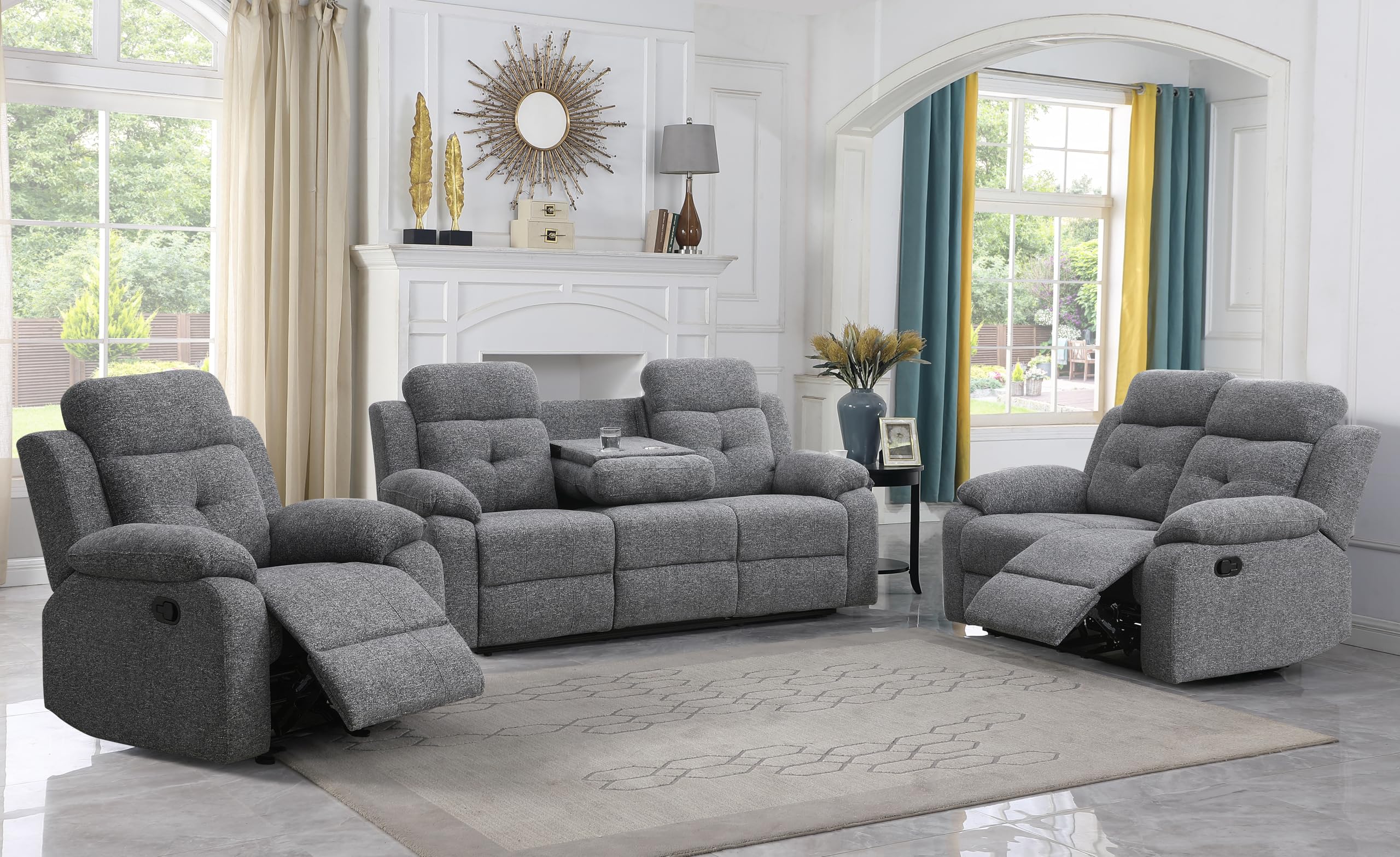 Amazon.com: KuKuQb Manual-Reclining-Sofa-Set,3-Piece-Recliner-Set ...