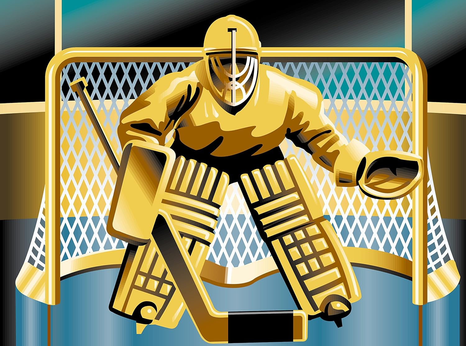 Amazon.com: Golden Hockey Player Goalie at Goal Cartoon Icon Vinyl ...
