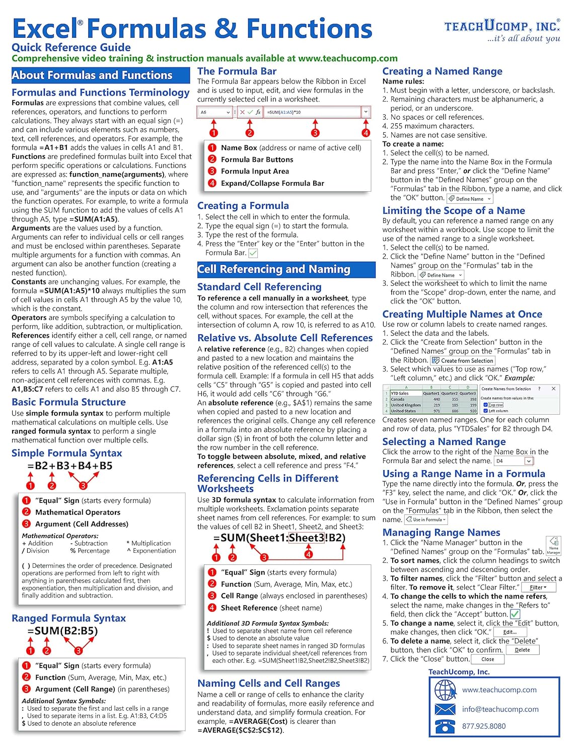 Microsoft Excel Formulas and Functions Laminated Quick Reference ...