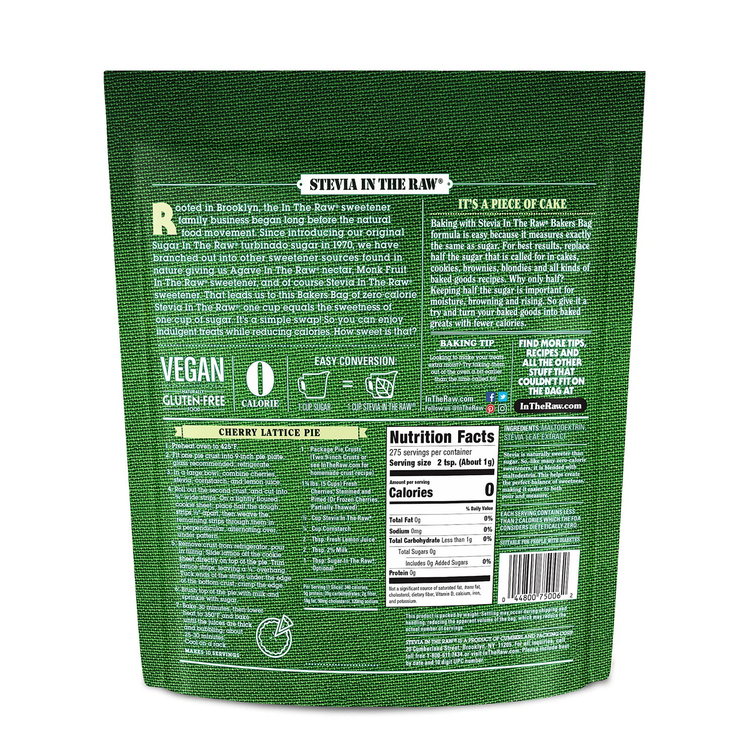 Stevia Sweetener Nutrition Label
