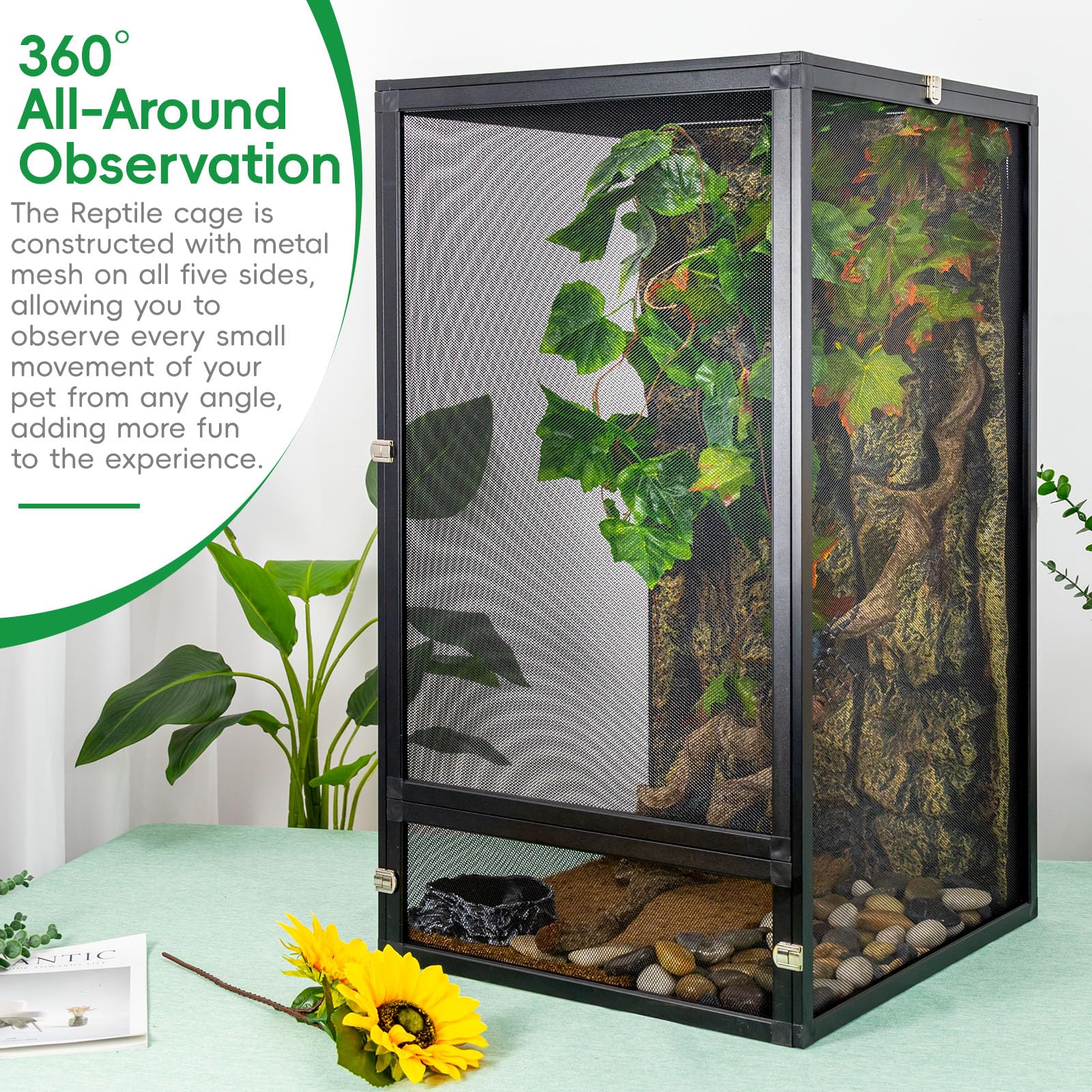 BINANO 45-Gal Detachable and Foldable Reptile Terrarium, 360 ...