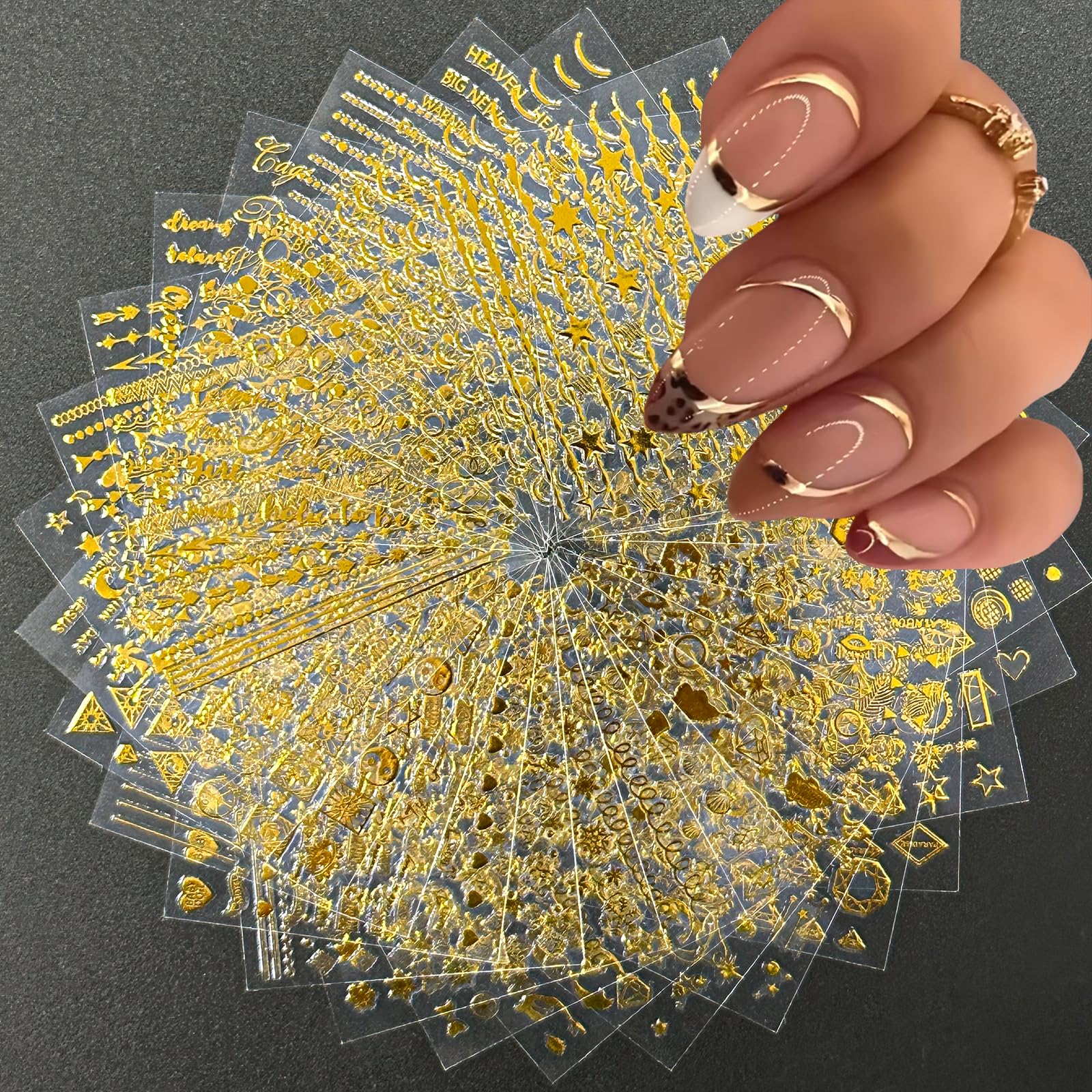 Amazon.com: 30 Sheets Gold Nail Art Stickers 3D Self Adhesive Gold Nail ...