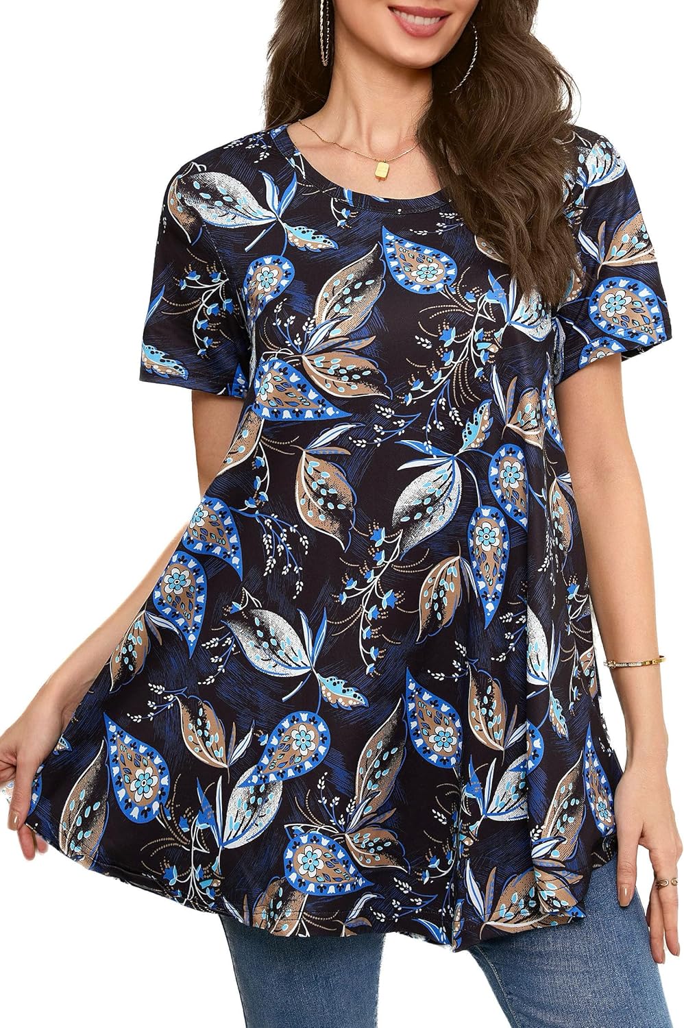 Amazon.com: splensive Tunic Tops for Women Plus Size Short Sleeve Crew ...