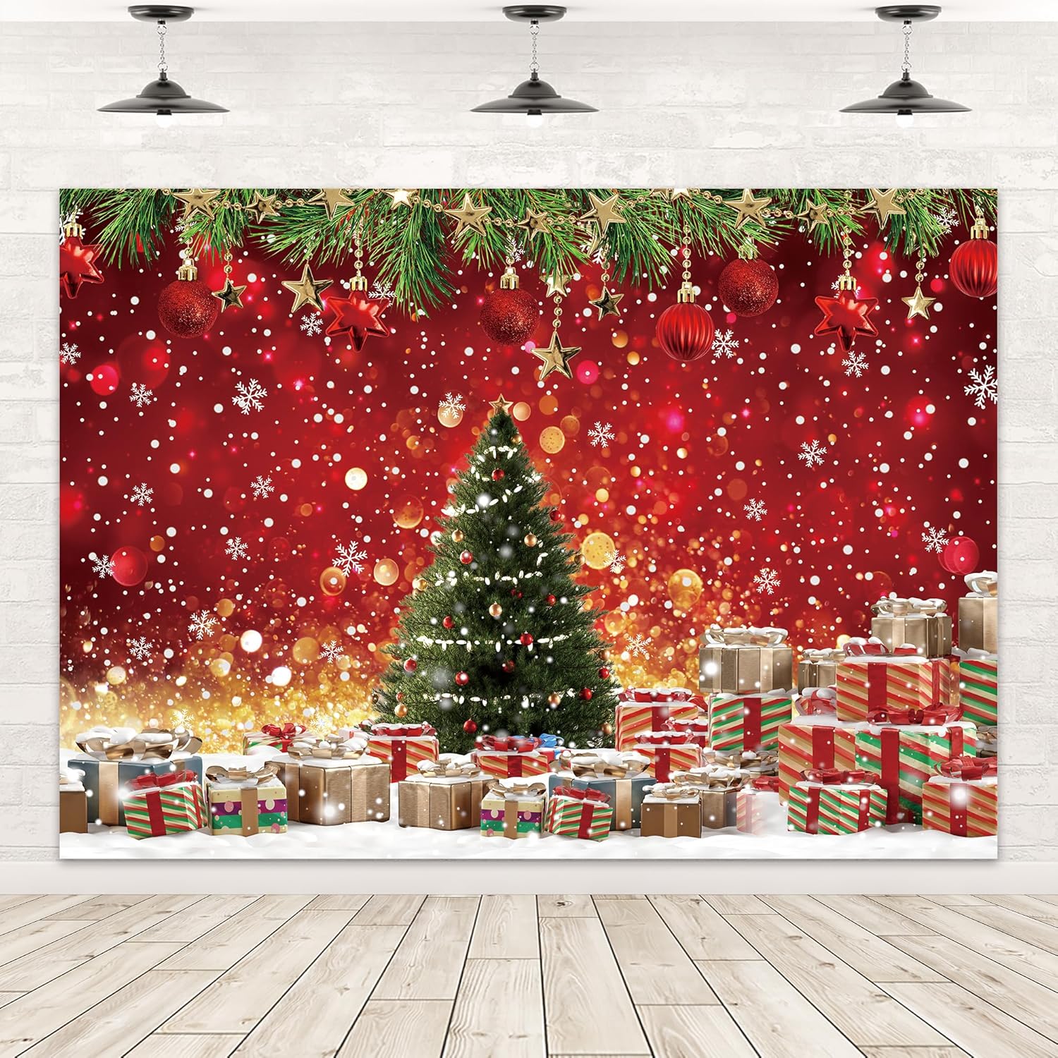 Amazon.com : LIGHTINHOME Red Christmas Backdrop 7Wx5H Feet Merry Xmas ...