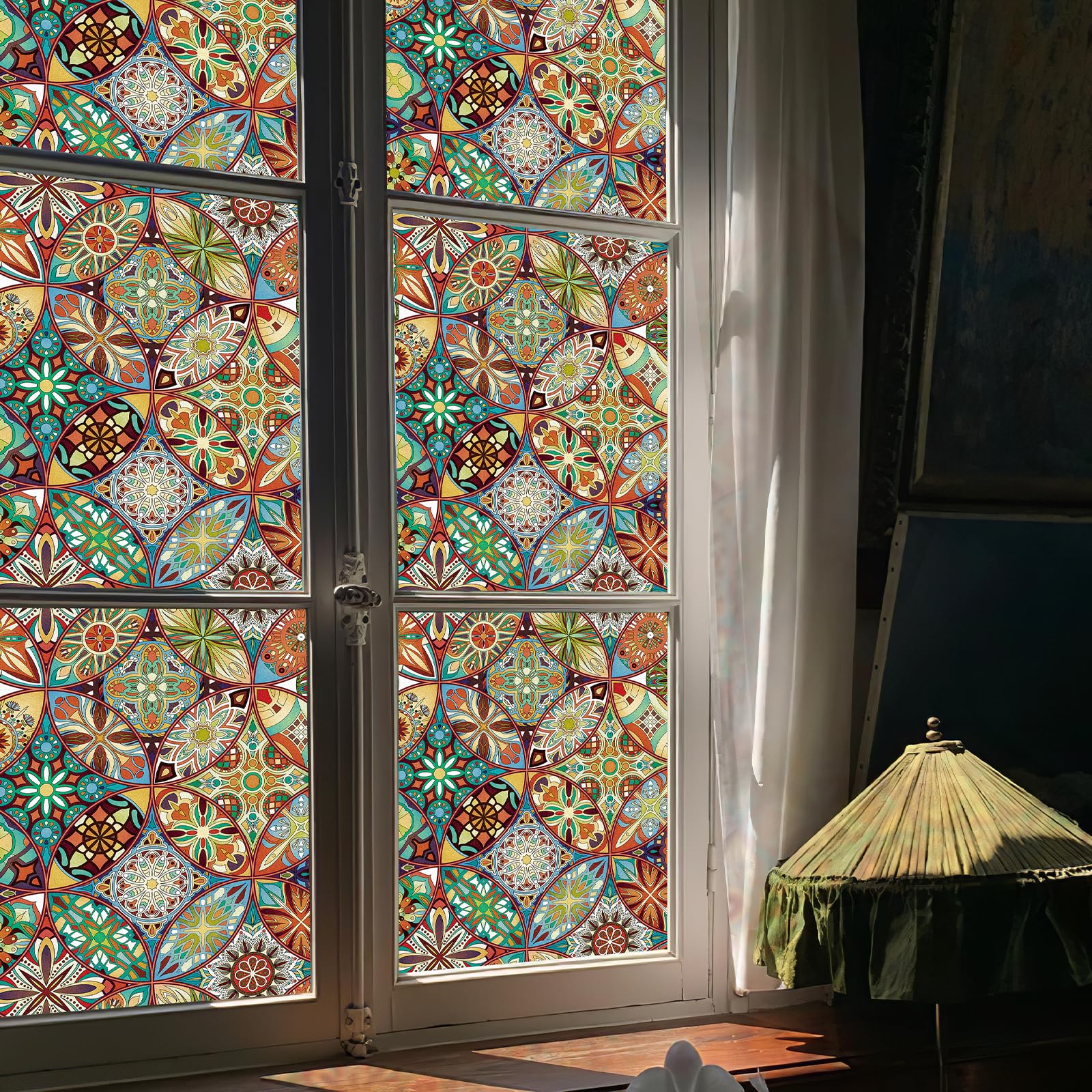 Amazon.com: Simon&Siff Stained Glass Window Film Non Adhesive Privacy ...