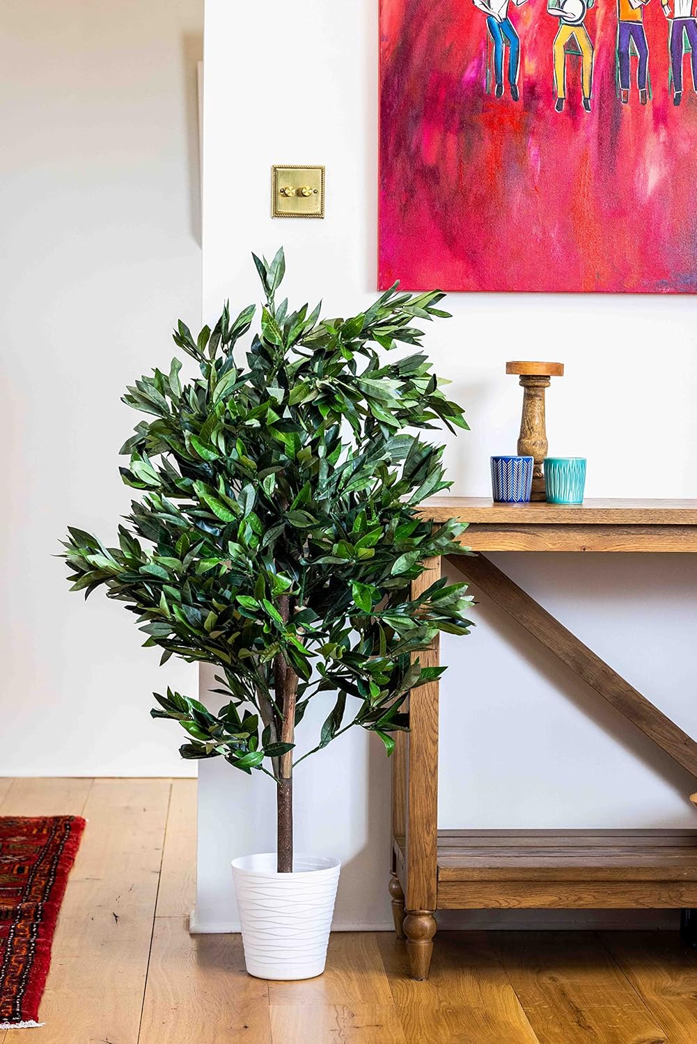 Tradala 4’ Lush Artificial Pyramid Bay Tree in White Pot - 120cm / 4ft ...