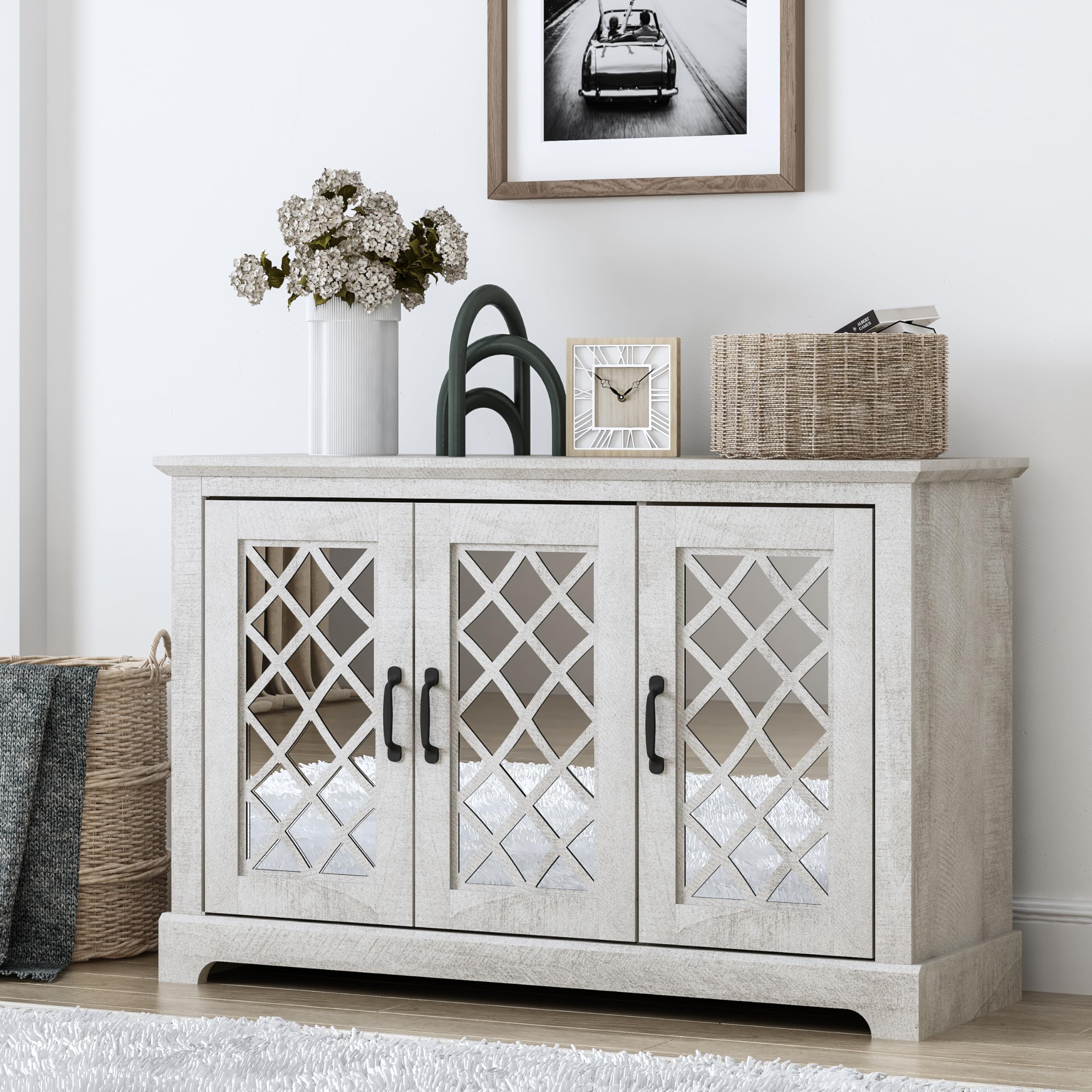 Galano Millicent 3 Door Sideboard with Acrylic Mirrors - Kitchen ...