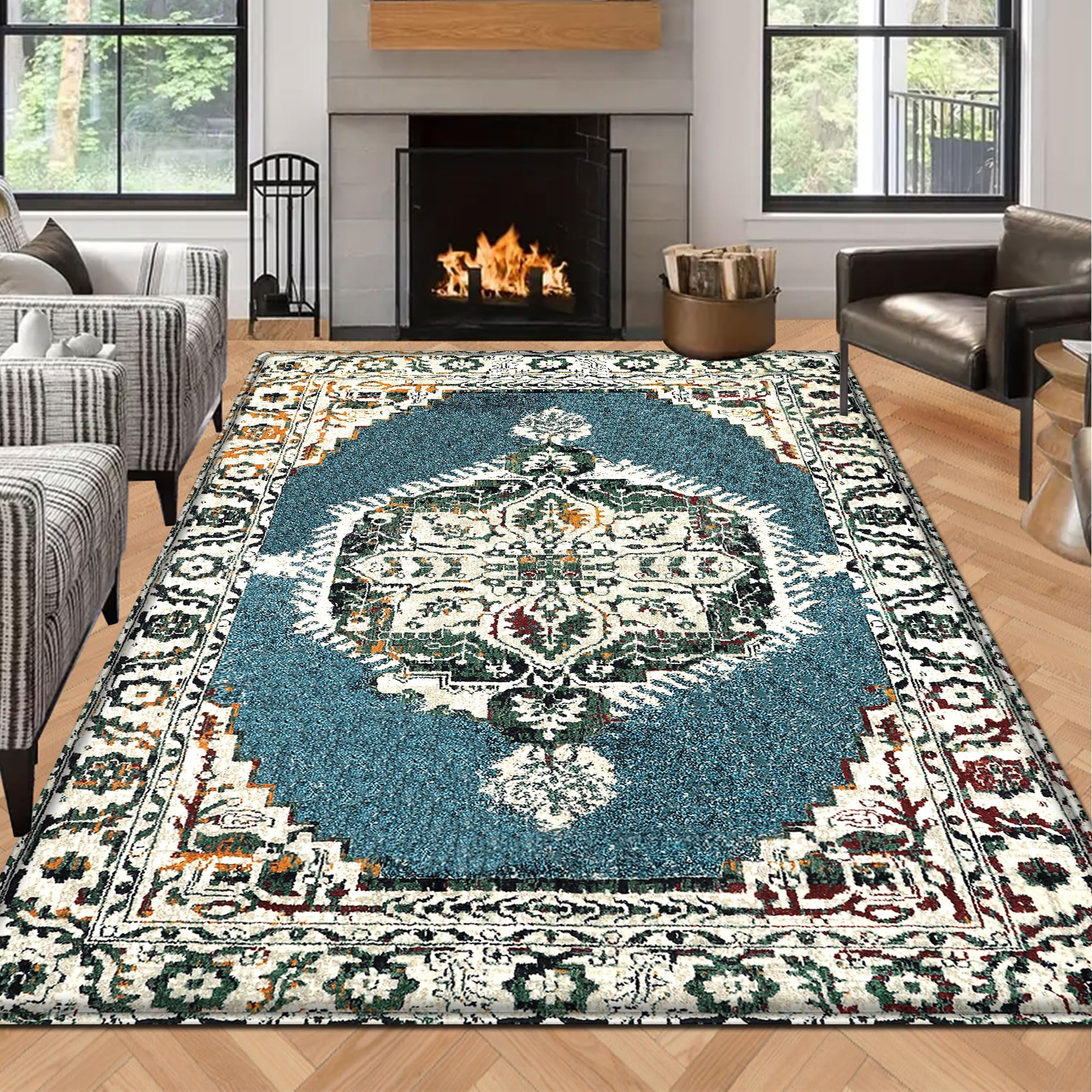 Amazon.com: Washable Area Rug 8x10, Vintage Rug Non Slip Low Pile Soft ...