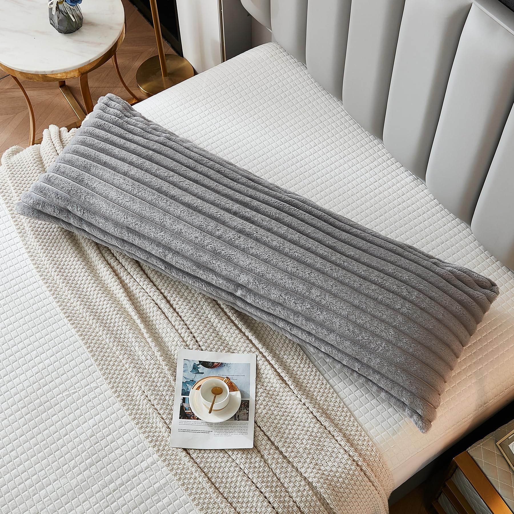 Uhamho Large Bed Body Pillow Cover 1 Pack Lumbar Striped Pillowcase ...