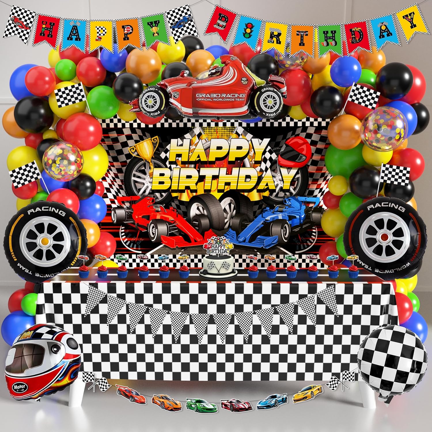 Amazon.com: 105Pcs Race Car Birthday Party Decorations, Race Car ...