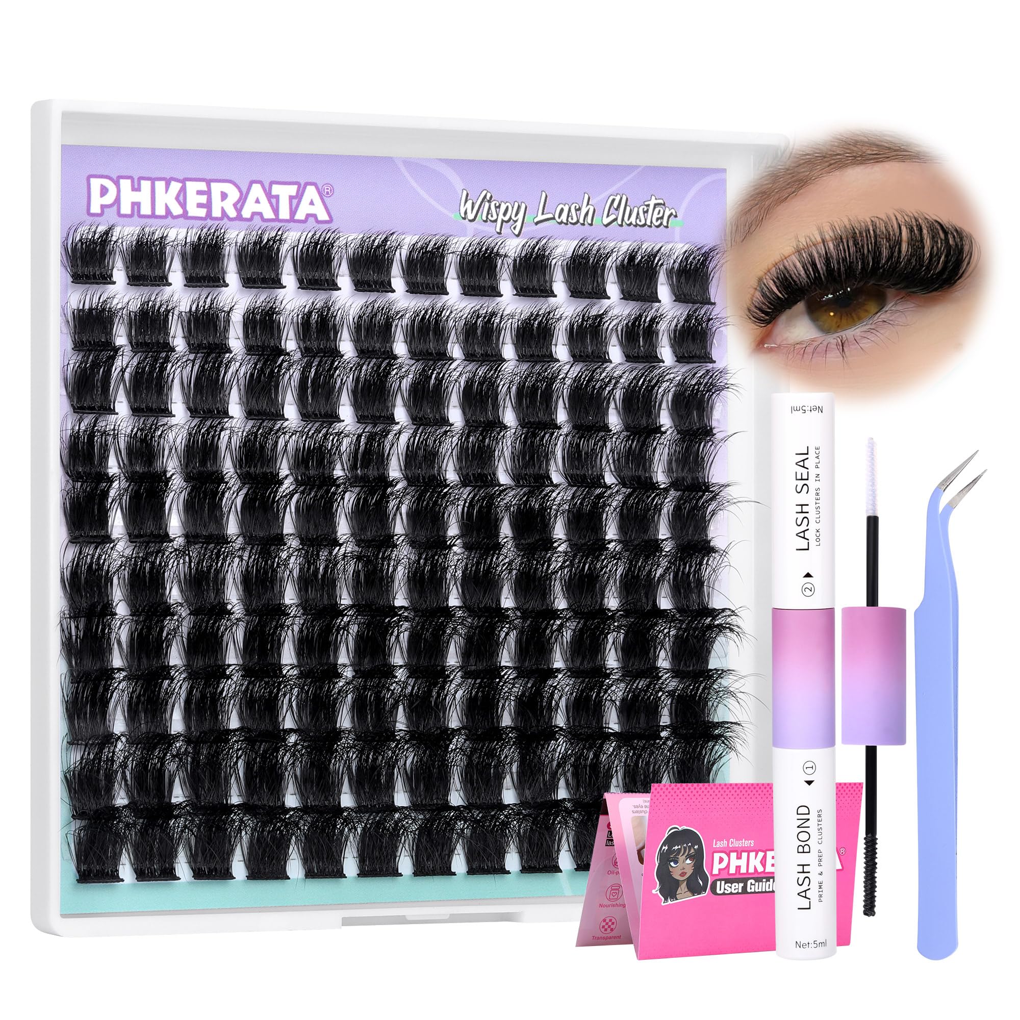 PHKERATA Russian D Curl Lash Clusters Kit Fluffy Lash Extension Kit DIY ...