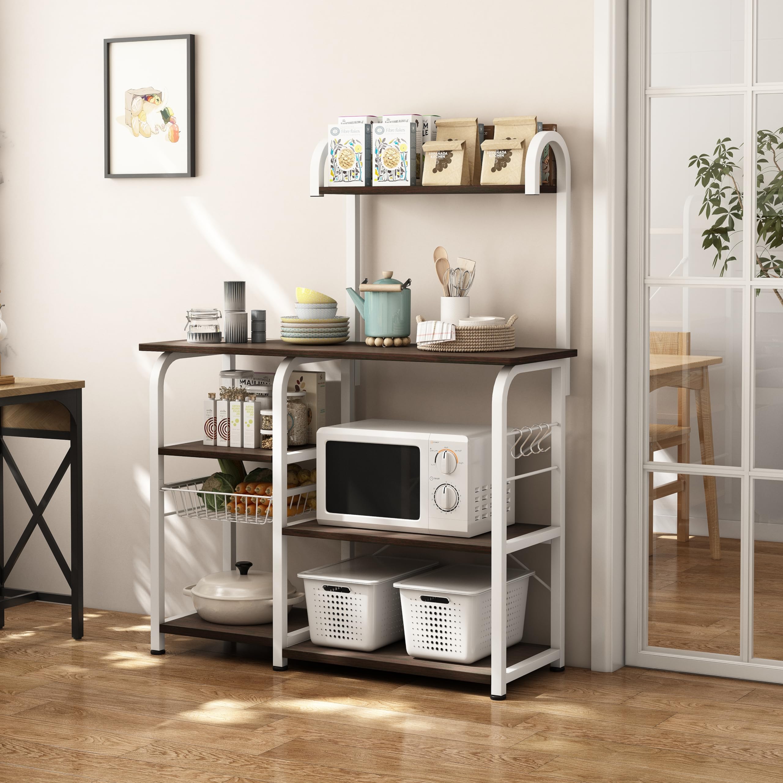 Amazon.com: Wellynap Kitchen Bakers Rack, 4-Tier Coffee Bar Station ...