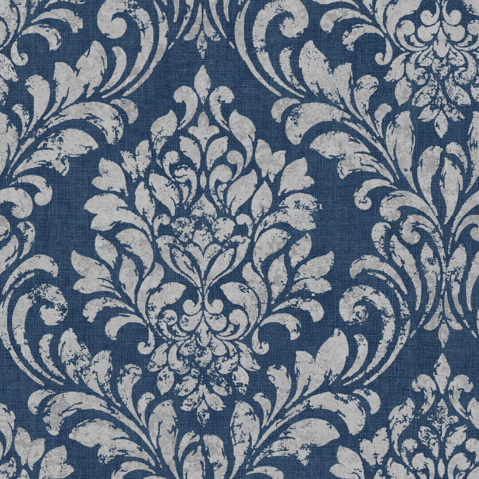 Navy Blue Damask Wallpaper