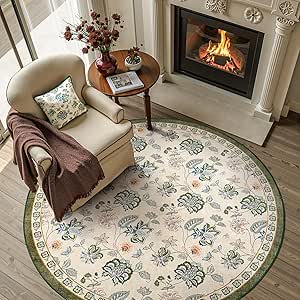 Amazon.com: jinchan 5ft Floral Round Rug for Entryway Washable Kitchen ...