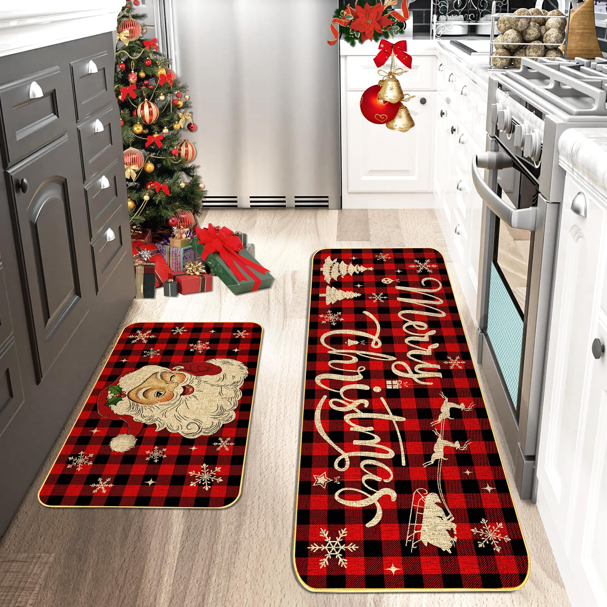 Amazon.com: Christmas Kitchen Floor Mats Set of 2 - Buffalo Plaid ...