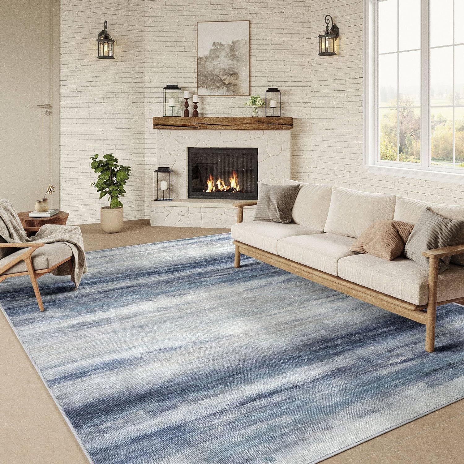 Amazon.com: PureCozy Blue Ombre 6x9 Area Rug Modern Abstract Washable ...
