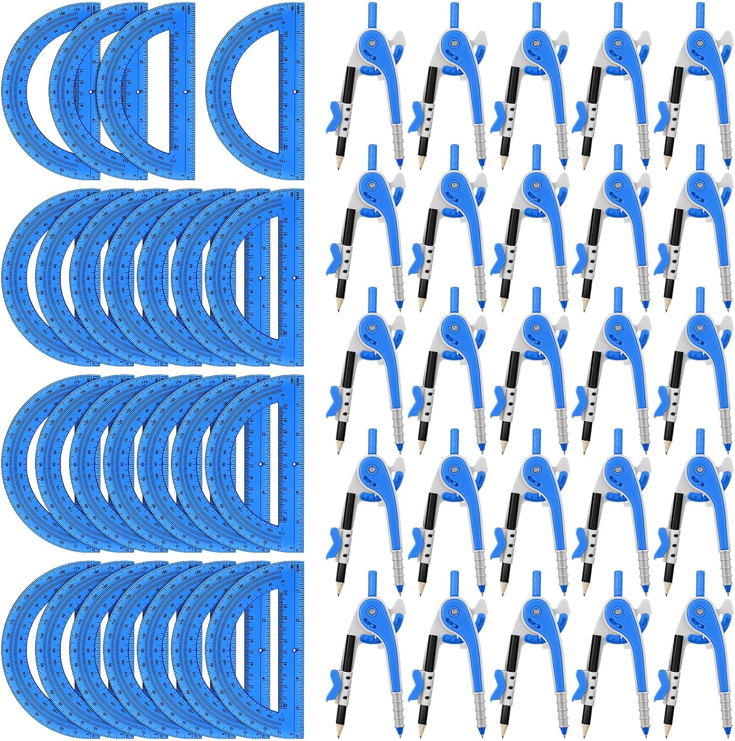 Amazon.com : Harloon 50 Pcs Plastic Compass and Protractor Set Math Set ...