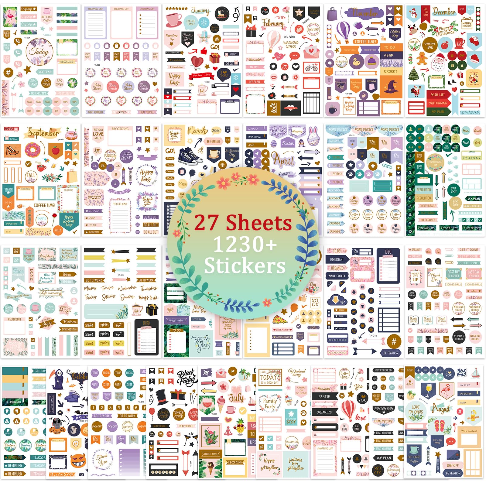 Amazon.com: Aesthetic Planner Stickers -27 Sheets/1230+ Planner ...