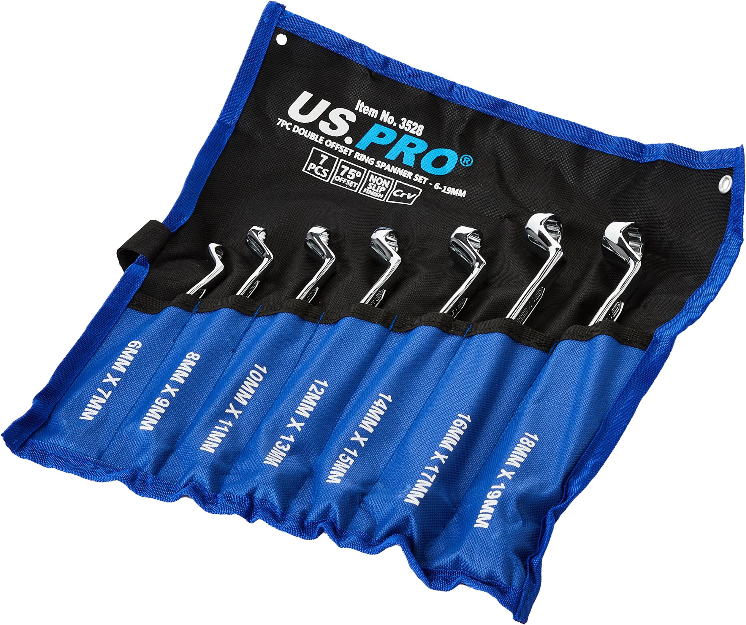 US PRO Tools 7pc Double Hex 35 Deg Offset Swan Neck Spanner Set 6-19mm ...