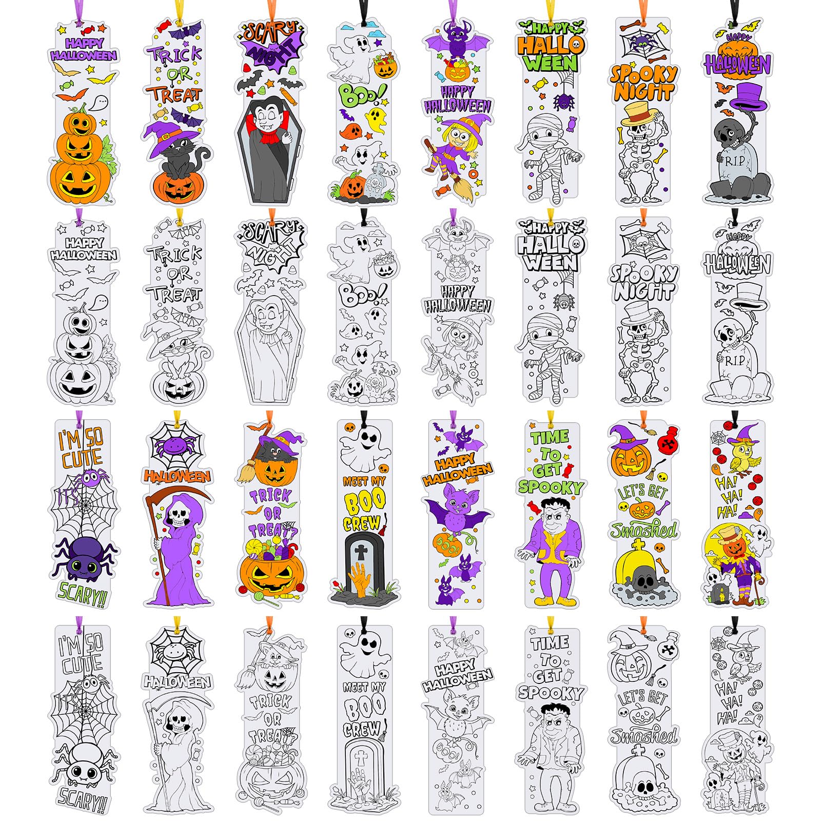 Amazon.com: Skyygemm 80 Pcs Color Your Own Halloween Bookmarks with ...