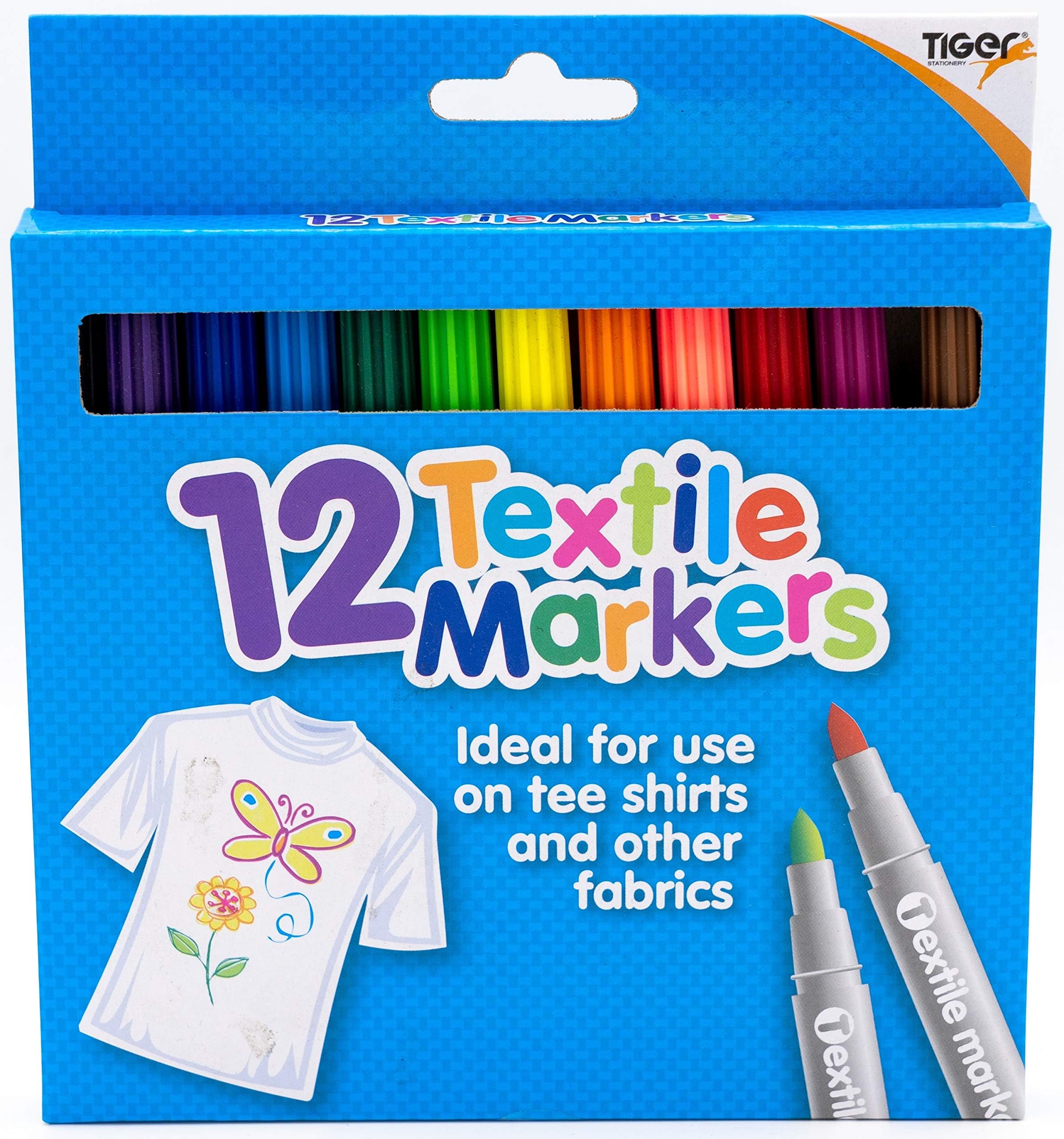 Tiger Textile Fabric Markers - Pack of 12 Pens Assorted Colours - Ideal ...