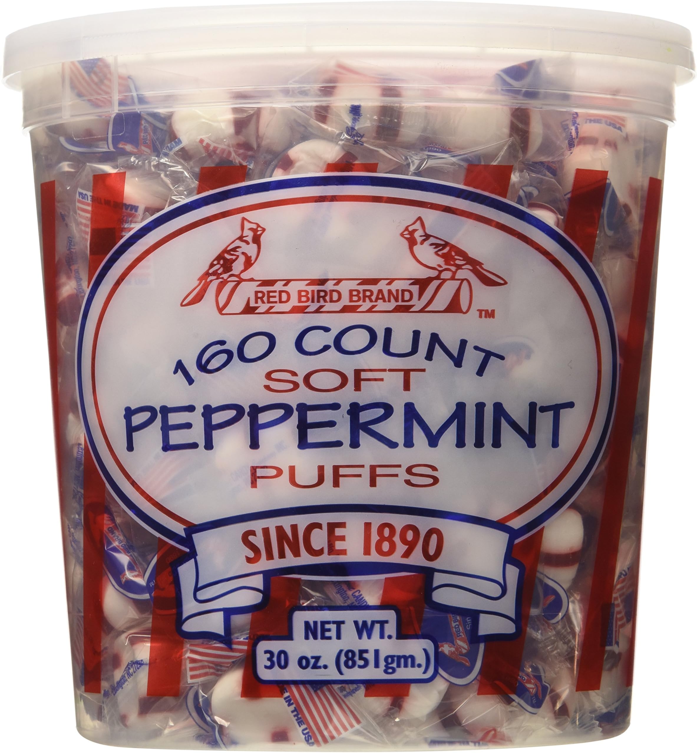 Amazon.com : Red Bird 160 Count Peppermint Puffs Candy Tub : Hard Candy ...