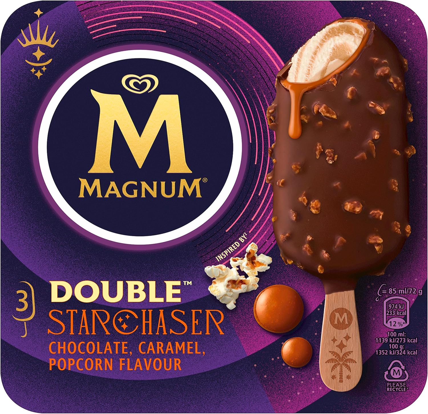 Magnum Helado Double Starchaser Cholocate, Caramelo y Sabor Palomitas ...