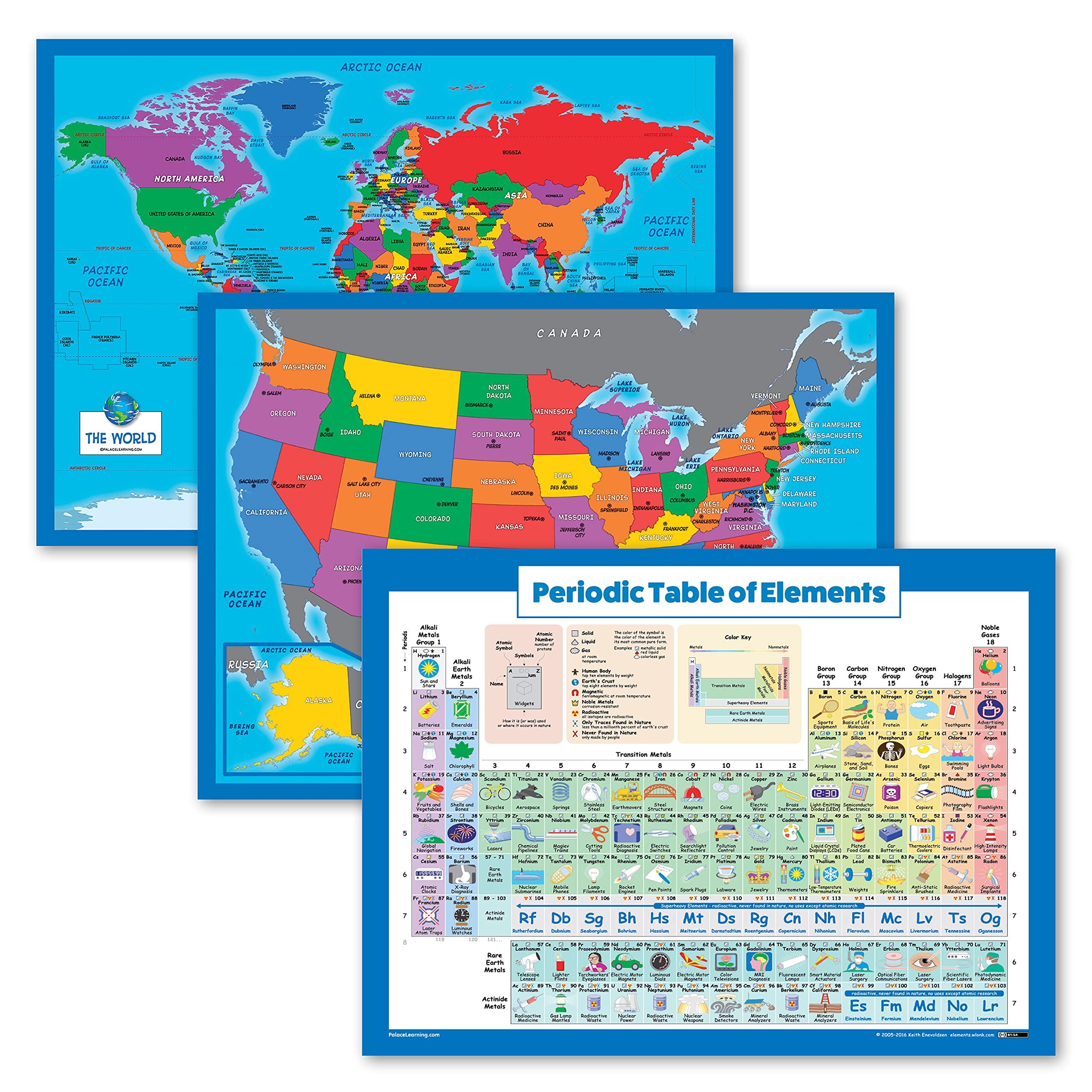 Buy 3 Pack World USA Chart Blank Short Periodic Table Of The buy-3-pack-world-usa-chart-blank-short-periodic-table-of-the
