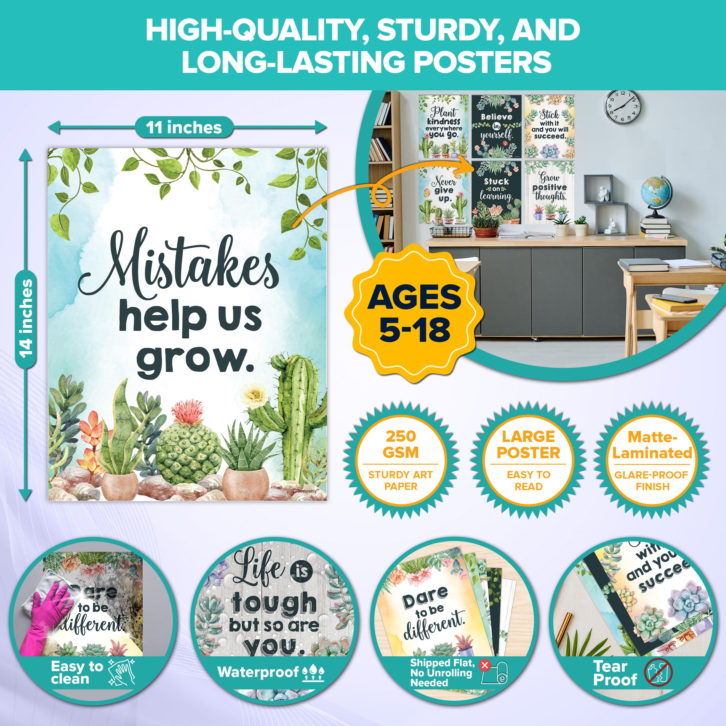 Snapklik.com : Decorably 15 Cactus Classroom Decor, 11x14in ...