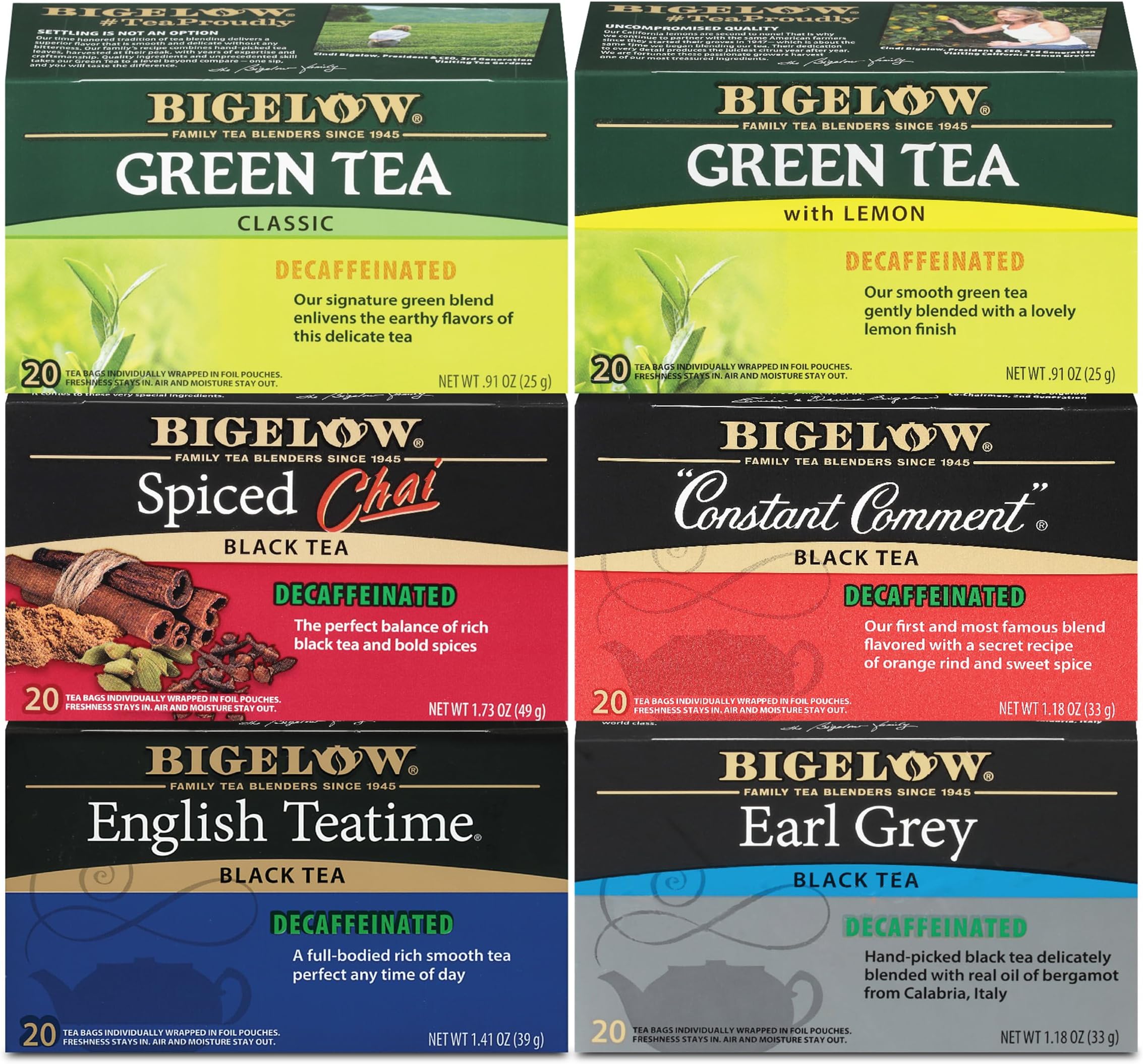 Amazon.com : Bigelow Tea Decaffeinated Tea 6 Flavor Variety Pack, Decaf ...