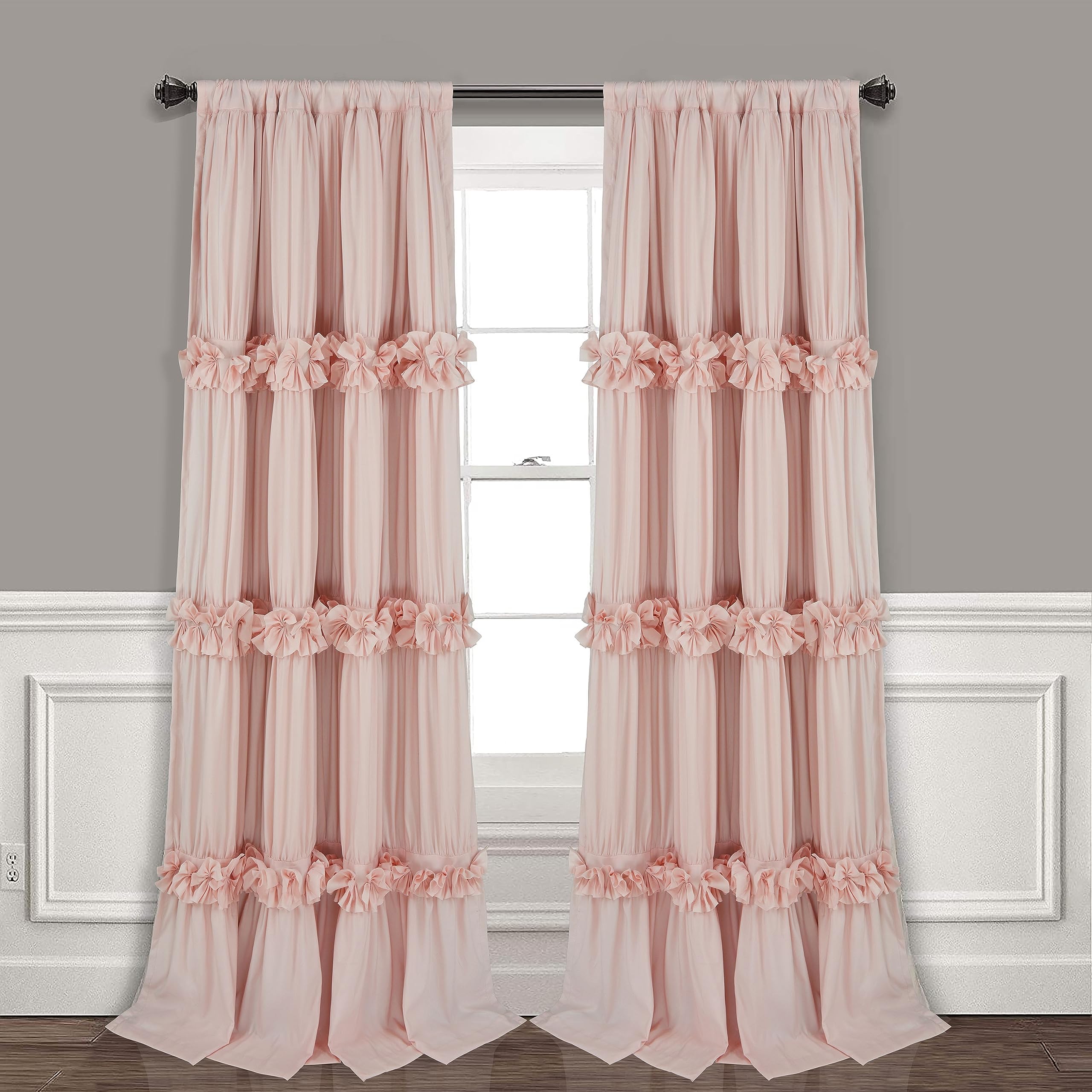 Amazon.com: Amidoudou 1 Pair Double Layer Curtains with Valance Lace ...