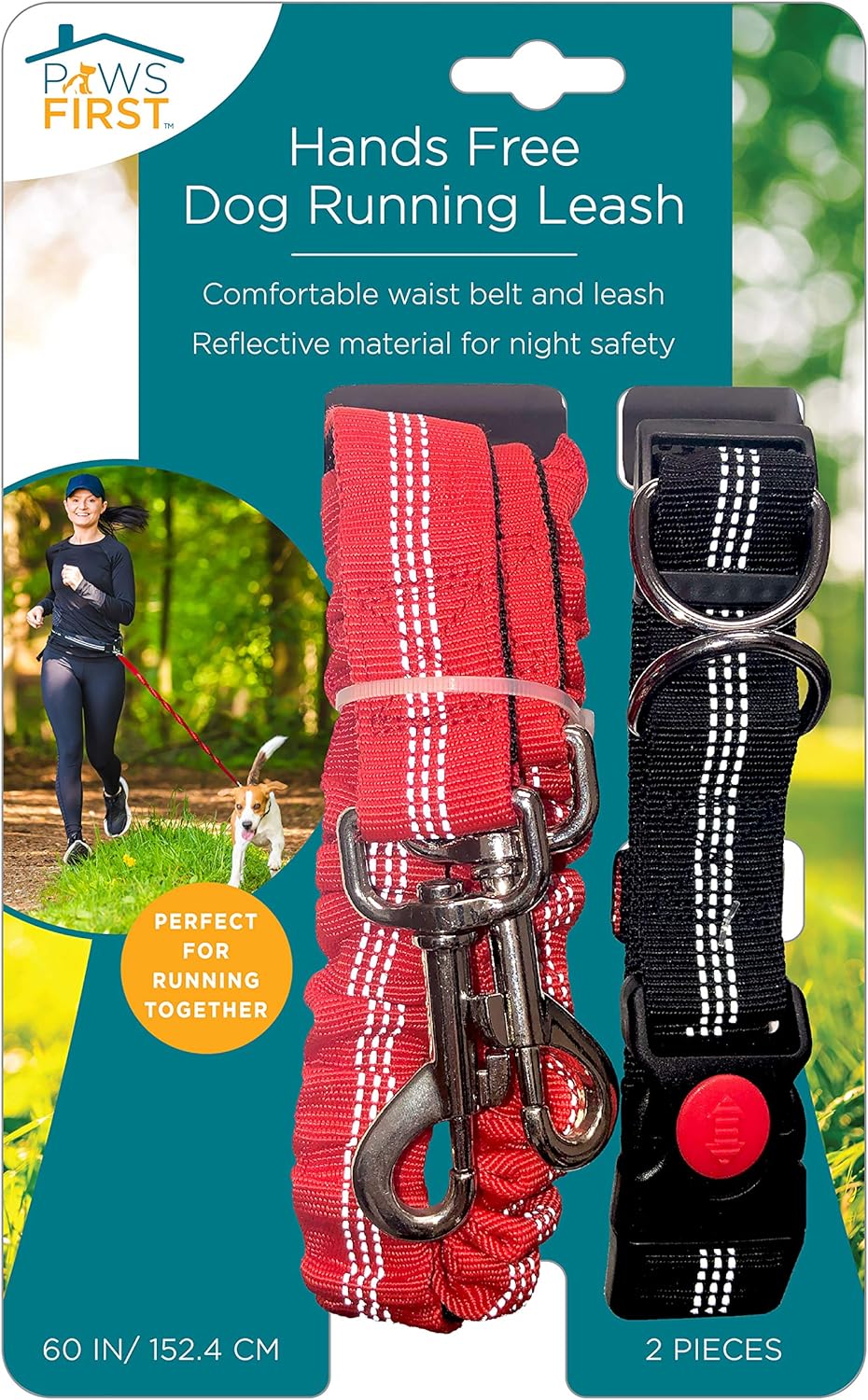 Paws First Hands-Free Dog Running Leash Dual Bungee Design, Perfect for ...