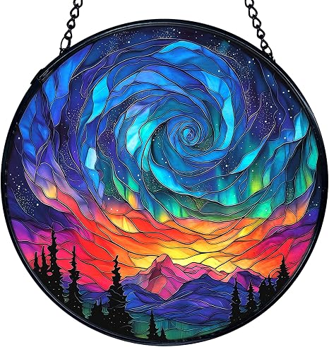 Amazon.com : TNUW Northern Lights Stained Glass Window Hanging, Aurora ...