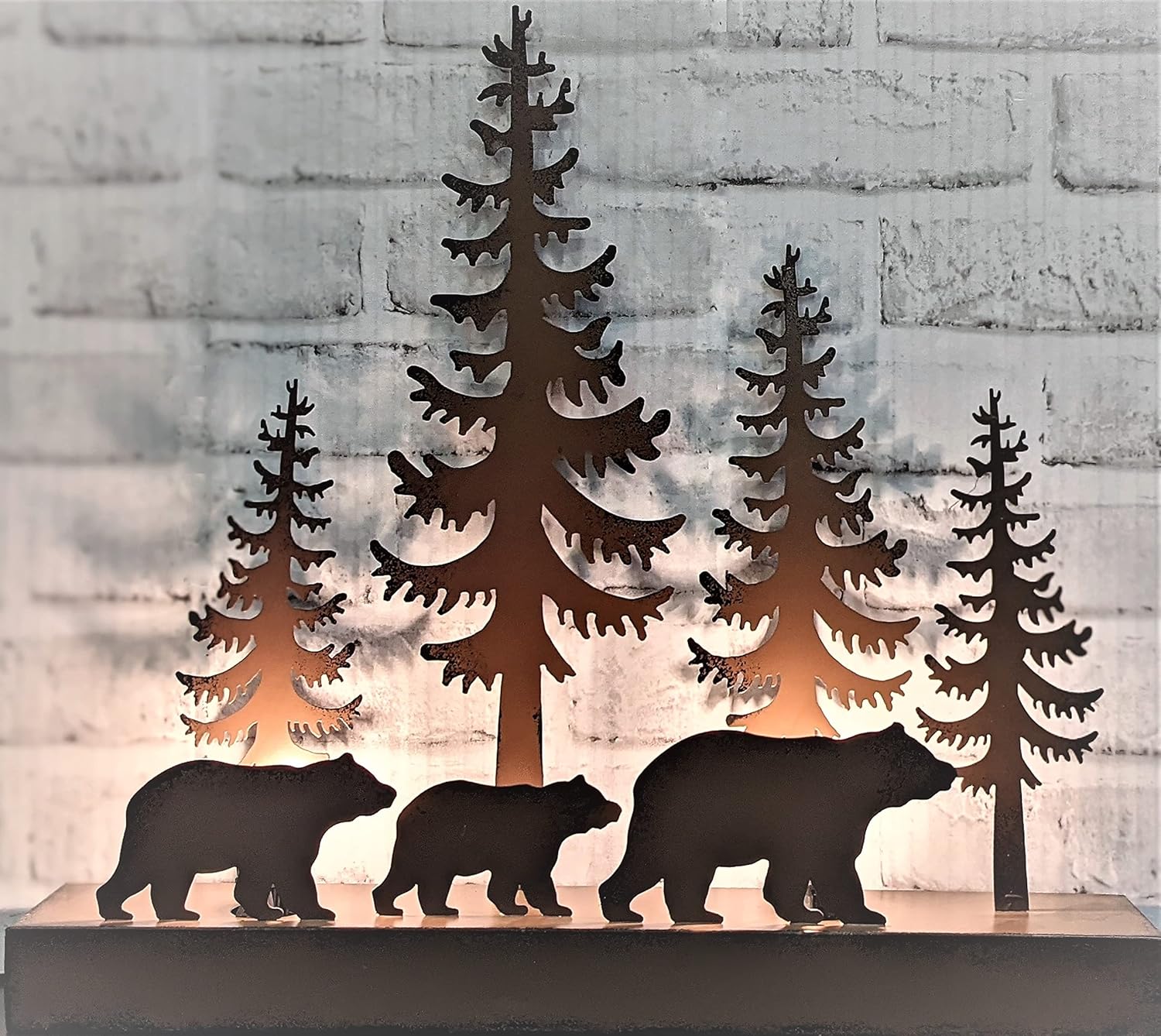 Rustic Metal Mama Bear and Cubs in The Forest Decorative Night Light ...