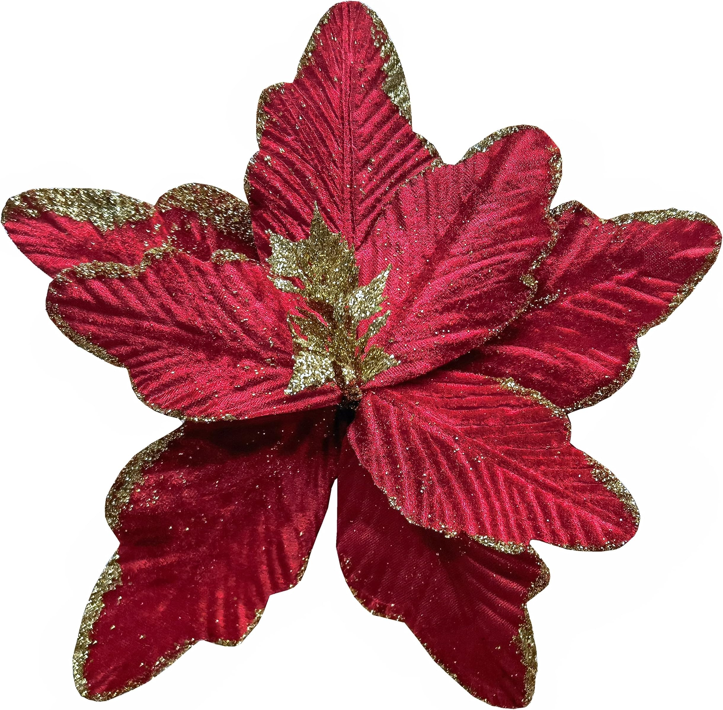 Amazon.com: Ansho Pack of 6 Glitter Poinsettia Flower 11 Inches Large ...