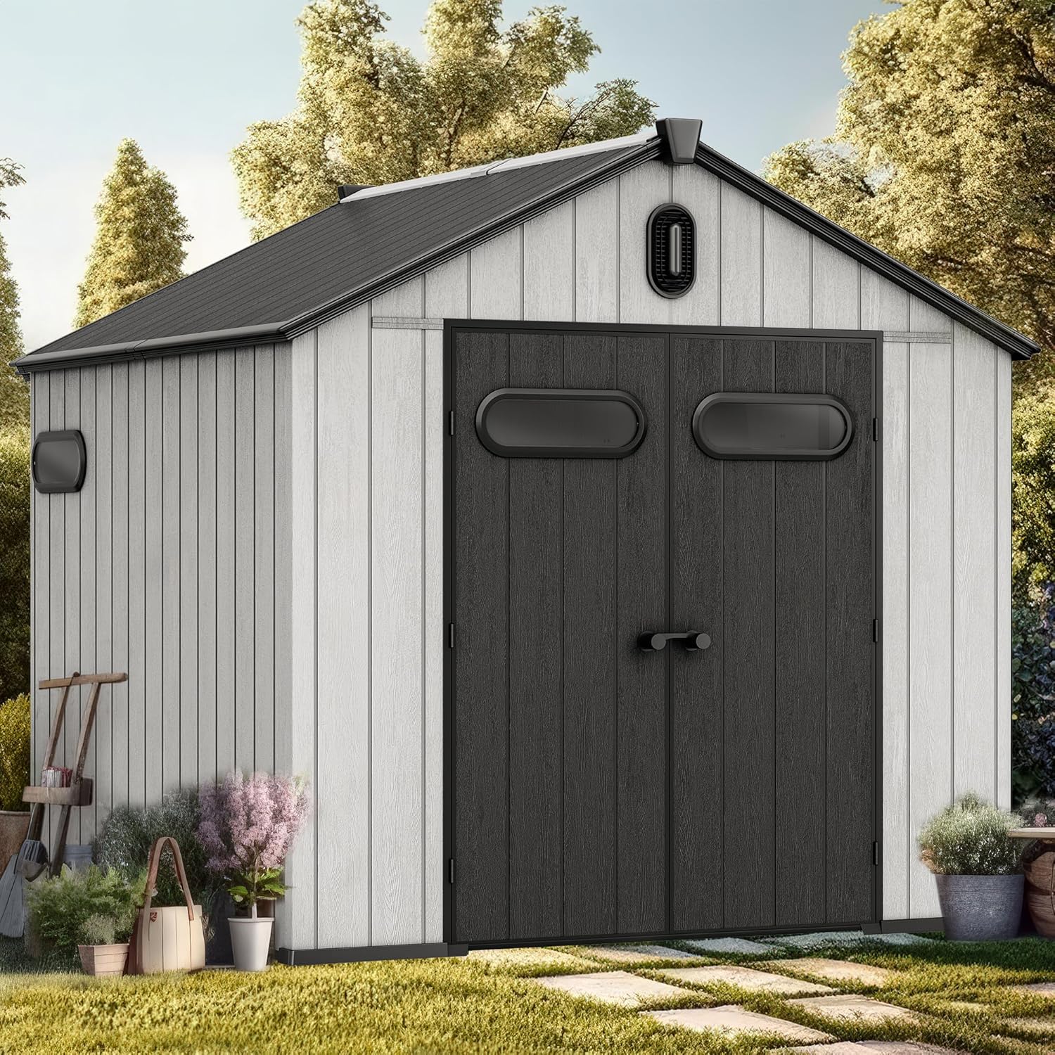 Amazon.com : YITAHOME Outdoor Resin Storage Shed with Floor, 427 cuft Waterproof Garden Shed ...