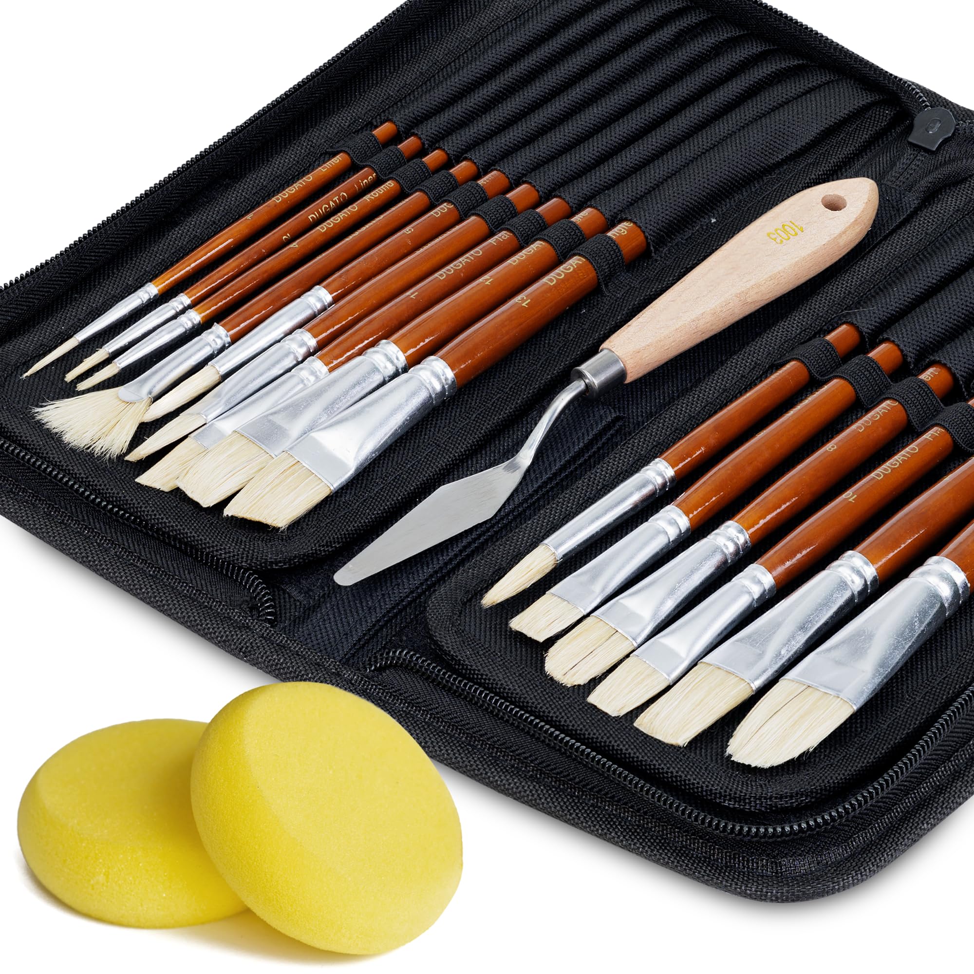 Amazon.com: DUGATO Artist Oil Paint Brush Set, 15pcs White Hog Hair ...