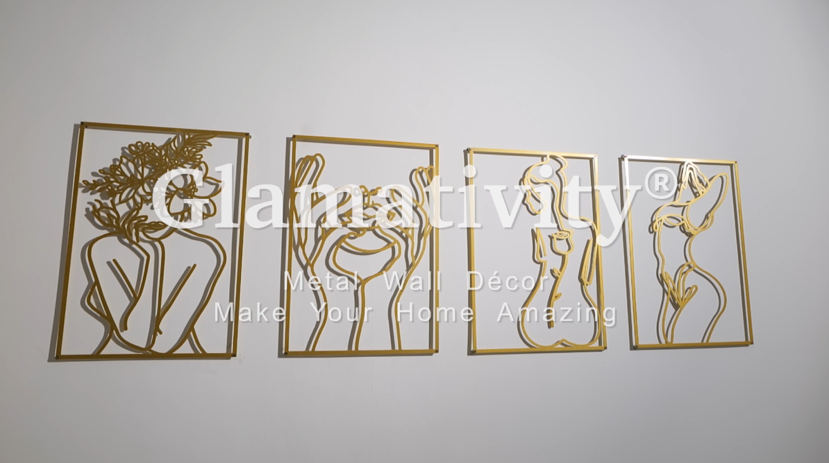 Gold Wall Decor Set Of 4 Gold Metal Wall Art - Abstract Female Body ...