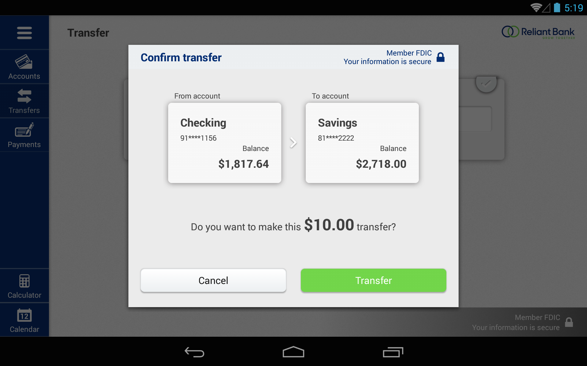Reliant Bank - App on Amazon Appstore