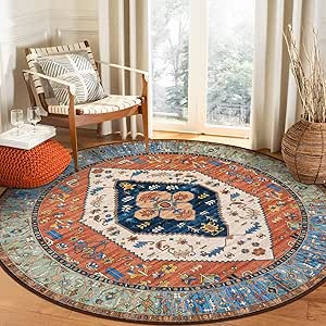 Amazon.com: Lahome Boho Washable 5Ft Round Area Rug, Non-Slip Throw ...