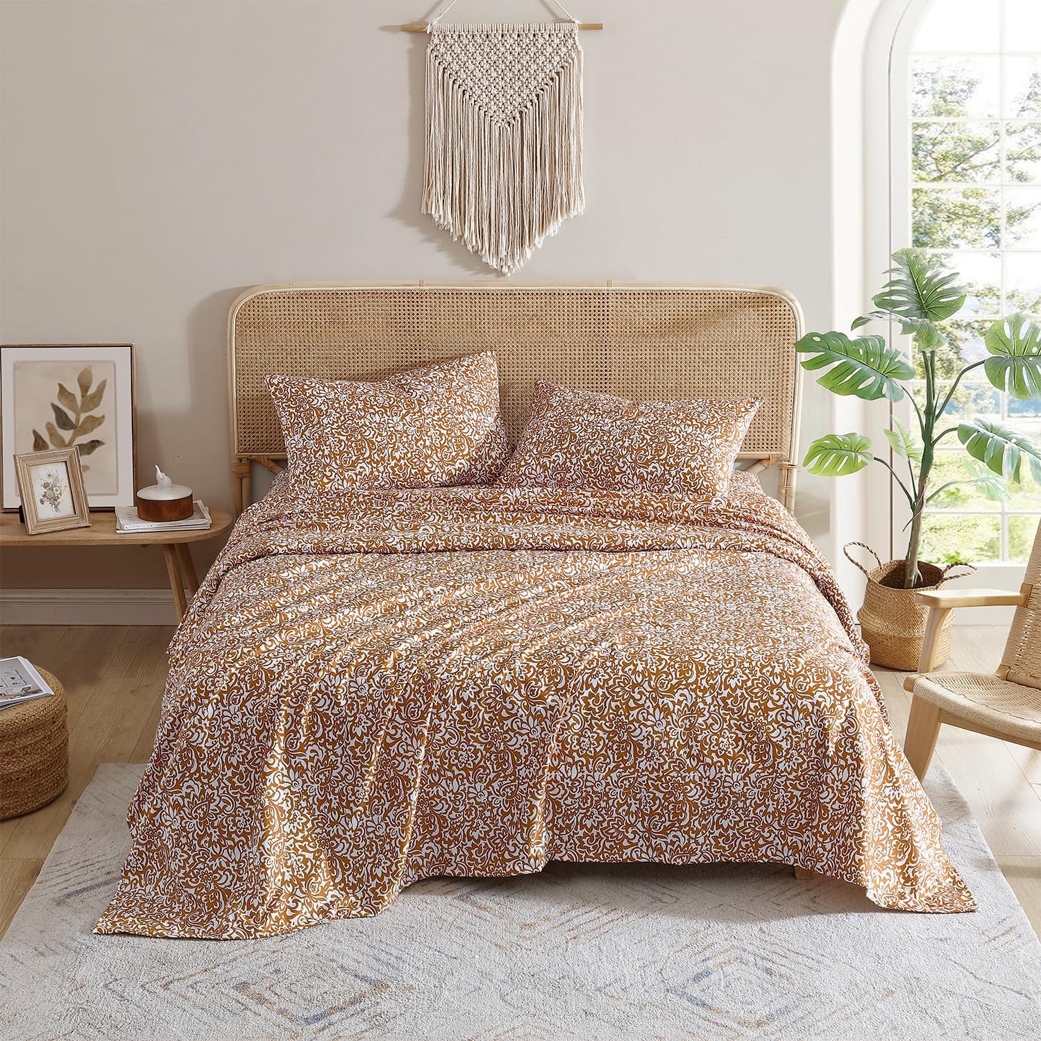 Amazon.com: Indigo Ink - King Size Sheet Set, 4-Piece Boho Floral ...