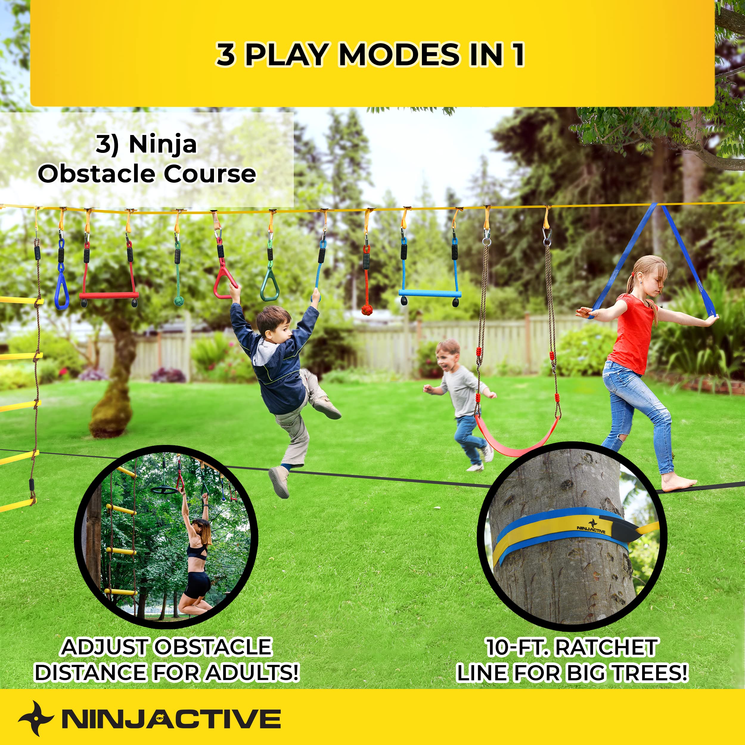 Buy NINJACTIVE Ninja Obstacle Course for Kids with 3 Play Modes, 2 ...