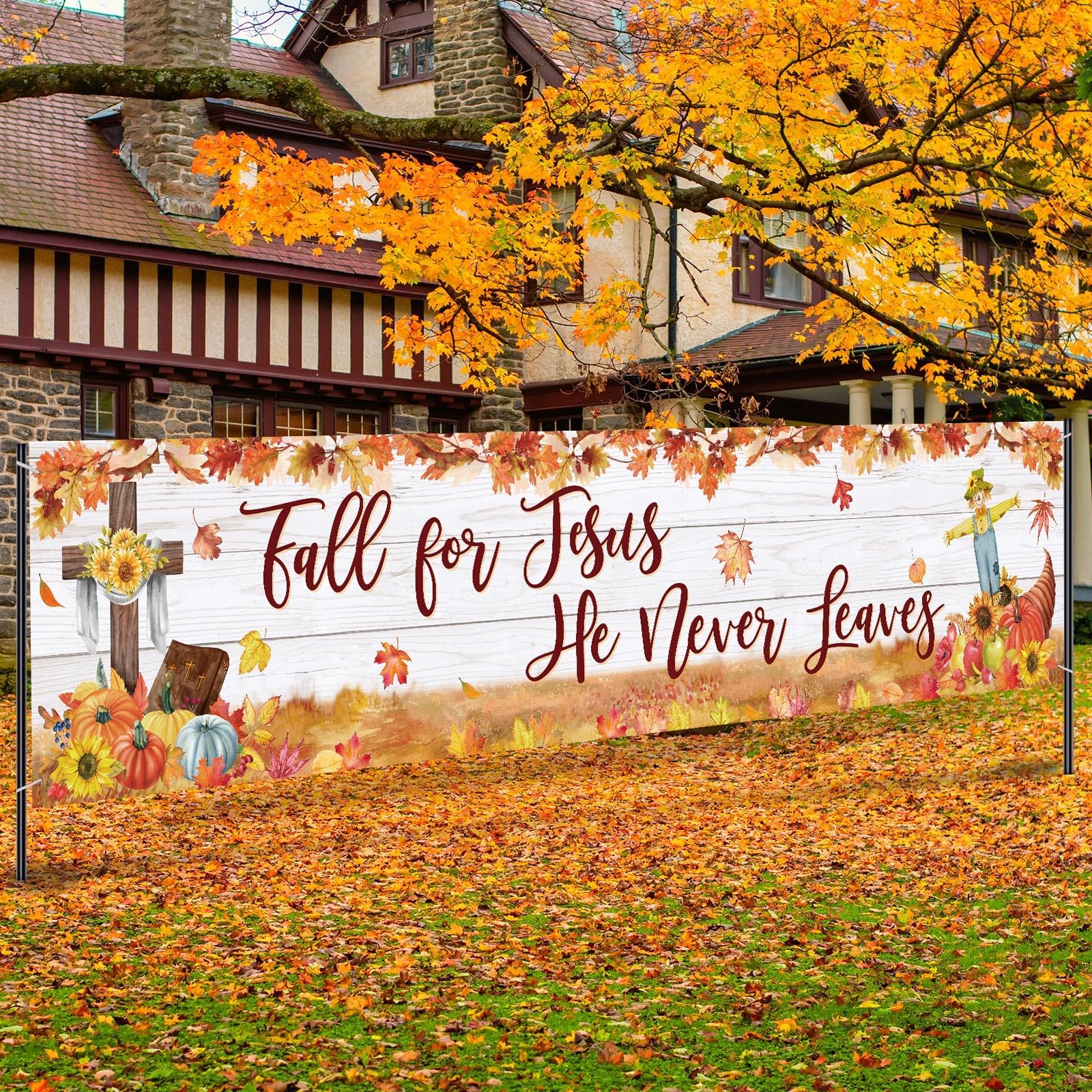 Amazon.com : Swepuck 96x60inch Fall for Jesus Backdrop He Never Leaves ...