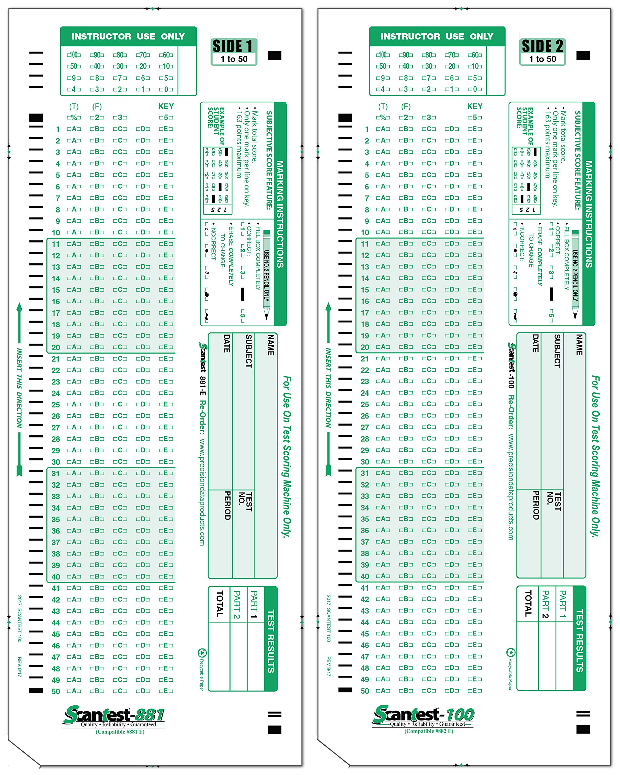 Buy SCANTEST-881, 881-E Compatible Test Sheet 1 Sheet w/ 2 Test (500 ...