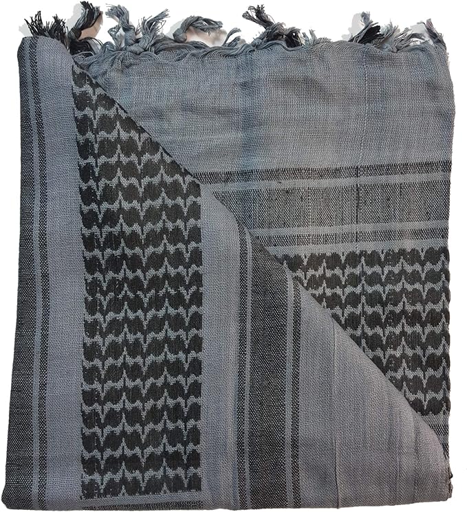 100% Cotton Grey and Black Shemagh Scarf Arab Keffiyeh Military Desert ...