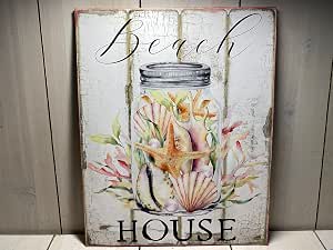 Amazon.com : Beach House Sign Seashell Wall Art Summer Wall Decor ...