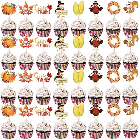 Amazon.com: Thanksgiving Cupcake Toppers Give Thanks Cupcake Toppers ...